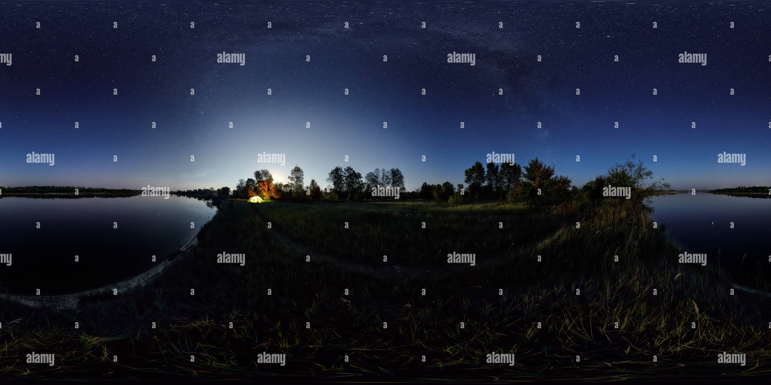 360° view of Evening with Moon, Stars and light - Alamy