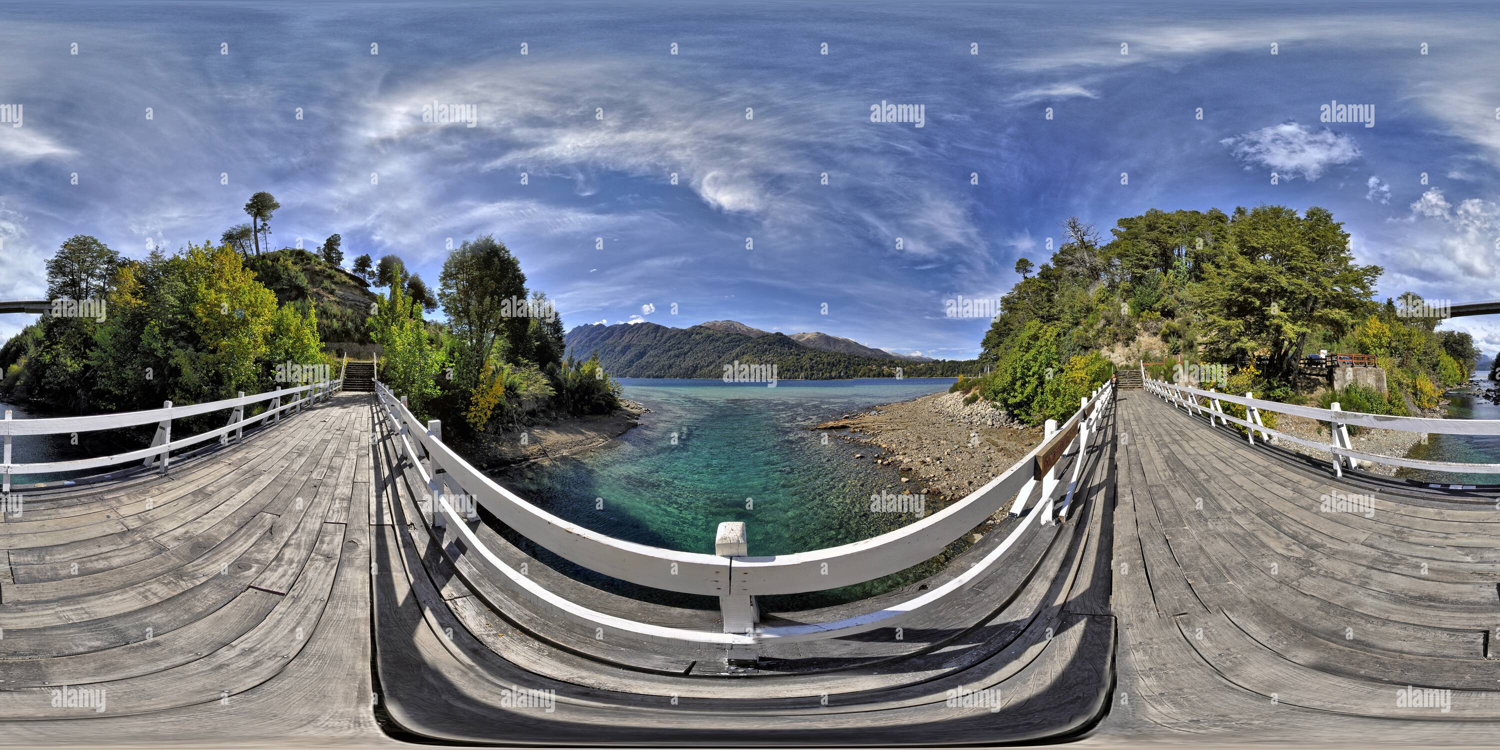 360° view of Fast flowing river bridge - Alamy