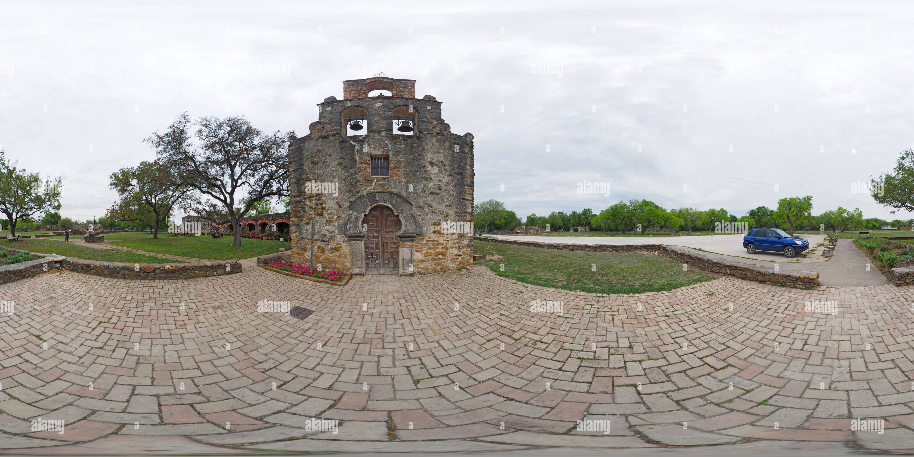 360° view of Espada Mission church - Alamy