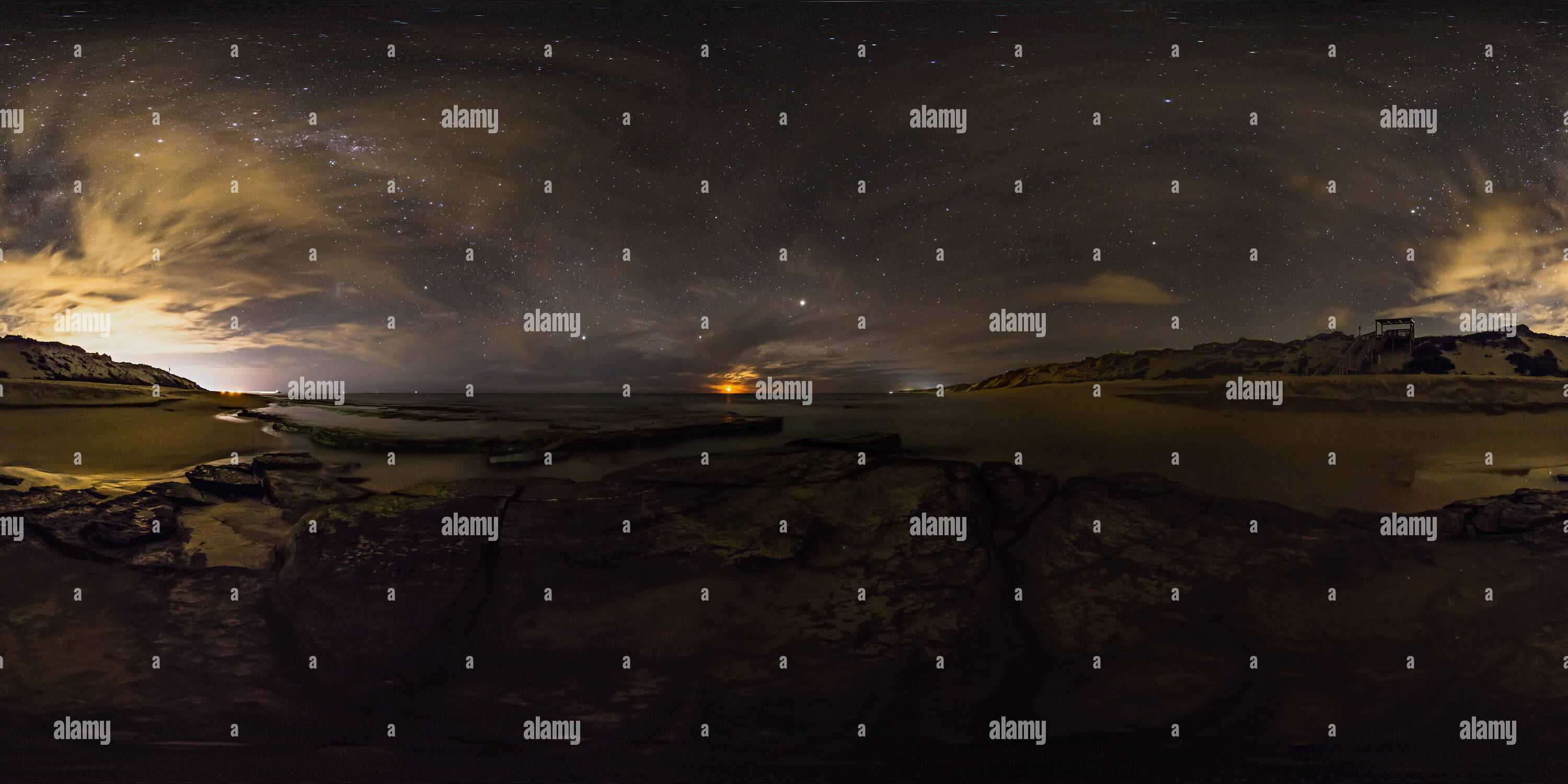 360° view of Two Rocks Beach at Moonset - Alamy