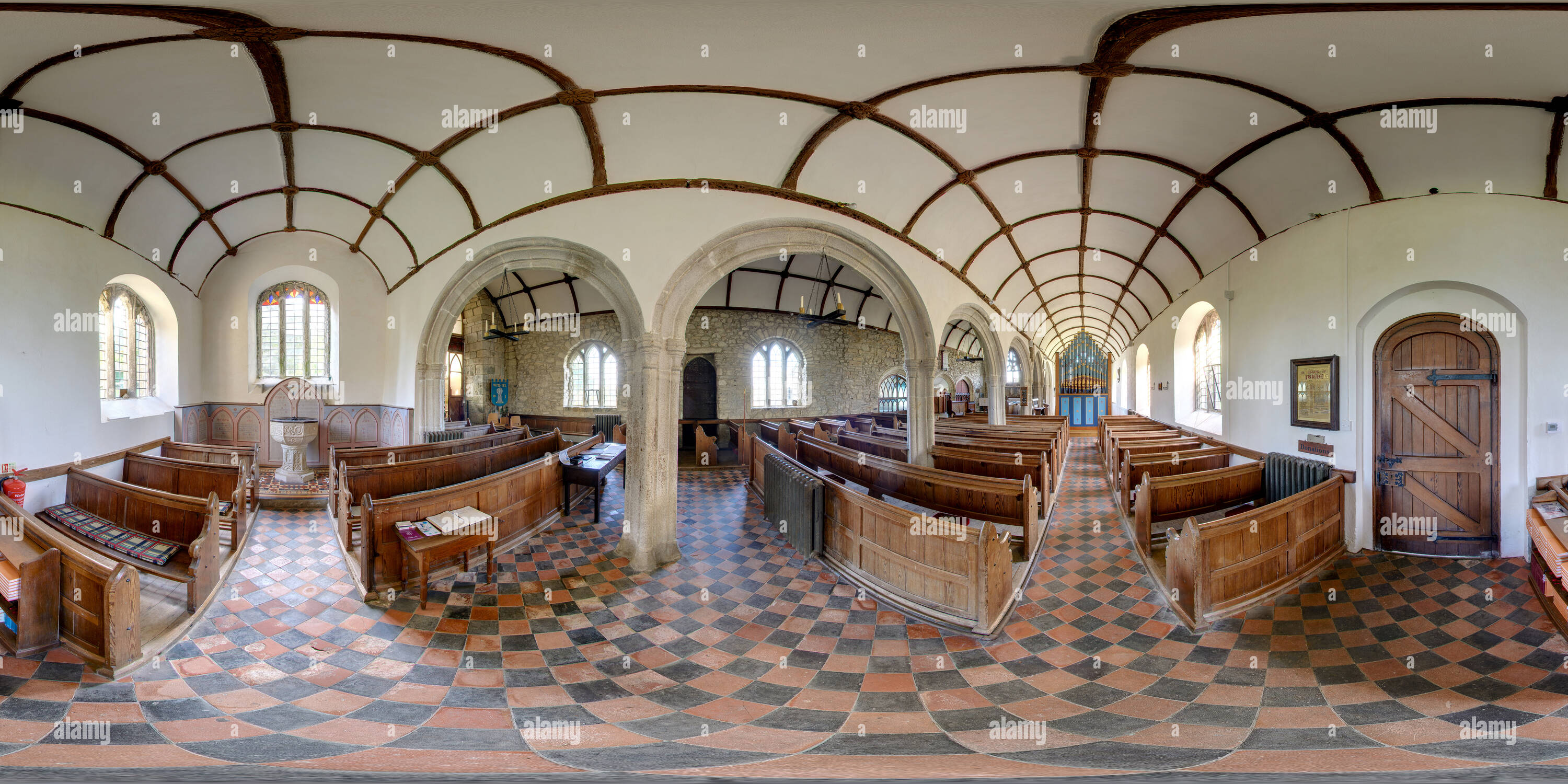 360° view of The Font, Withiel Church, Cornwall - Alamy