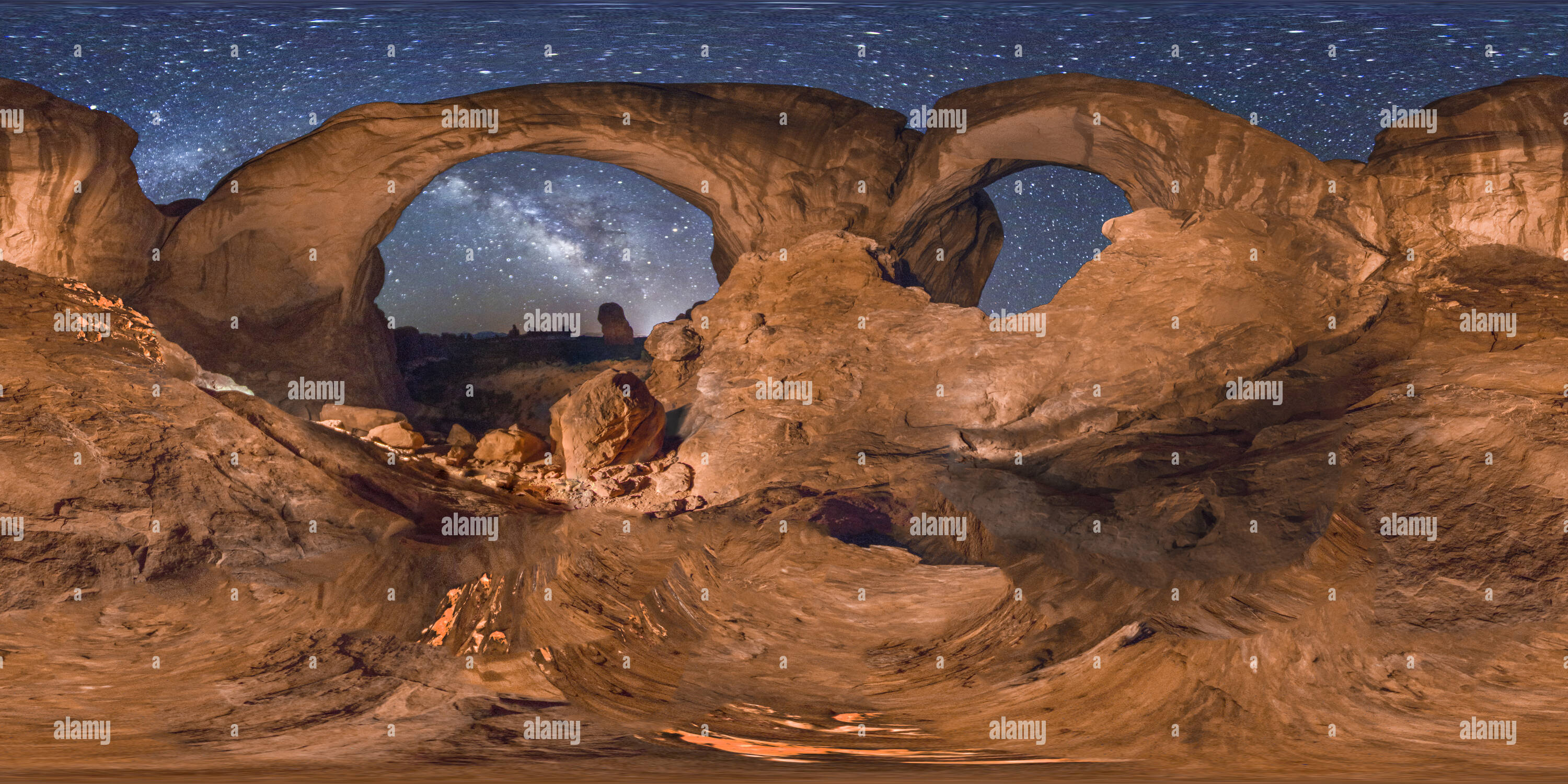 360° view of Inside Double Arch at Night - Alamy