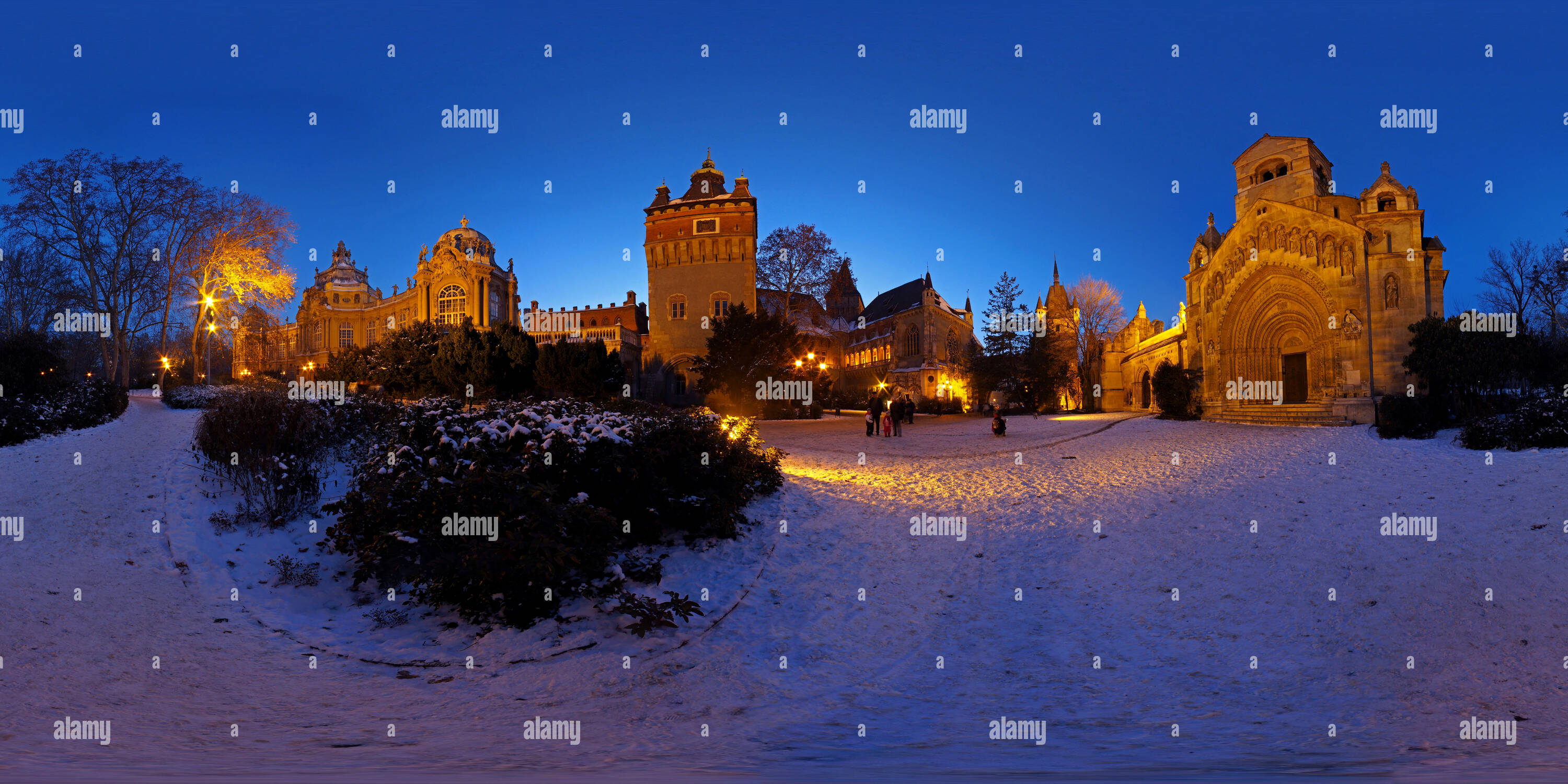 360° view of Vajdahunyad Castle at night - Alamy