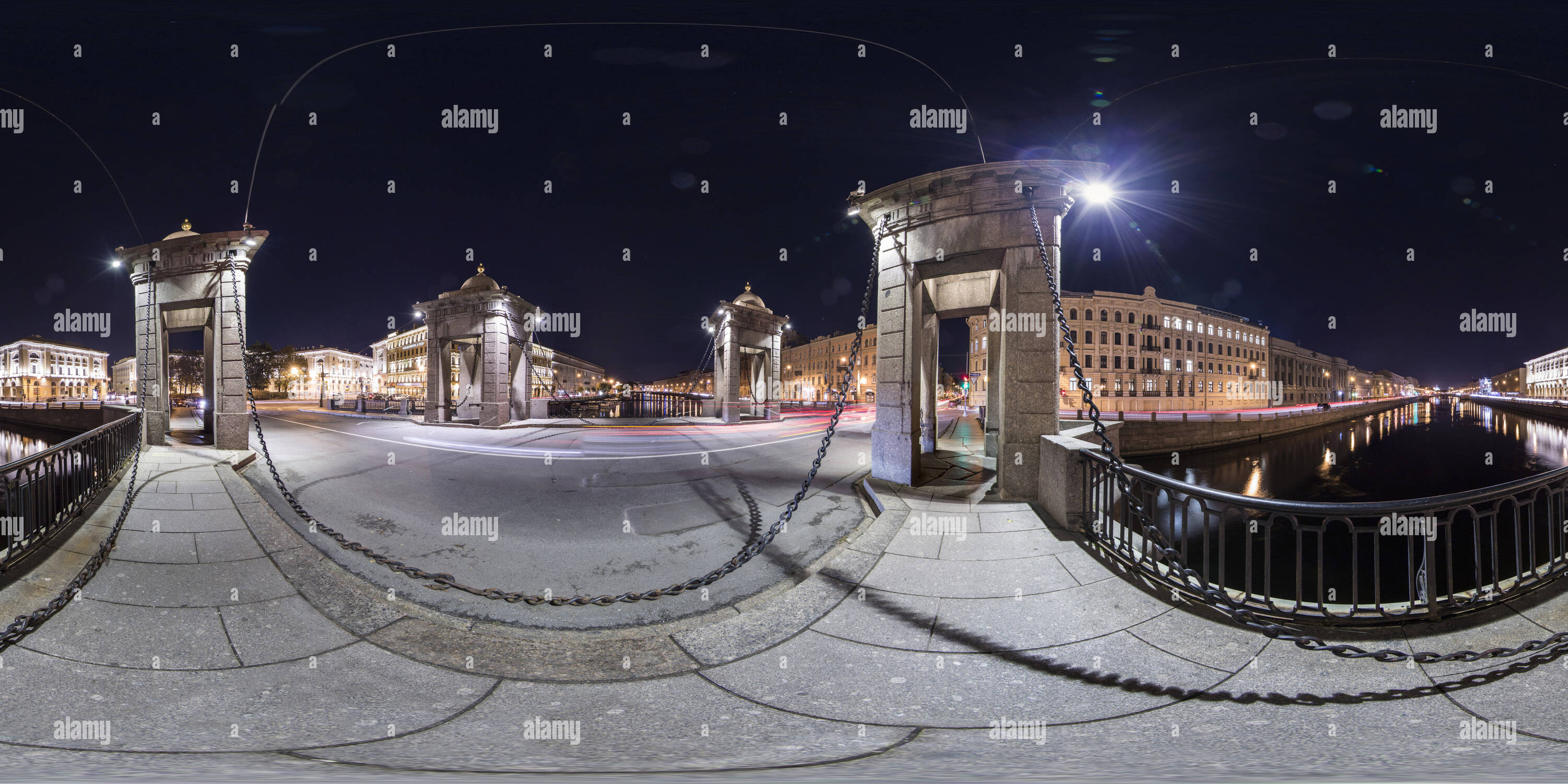 360° view of Lomonosov bridge, Fontanka river, Saint-Petersburg, Russia ...