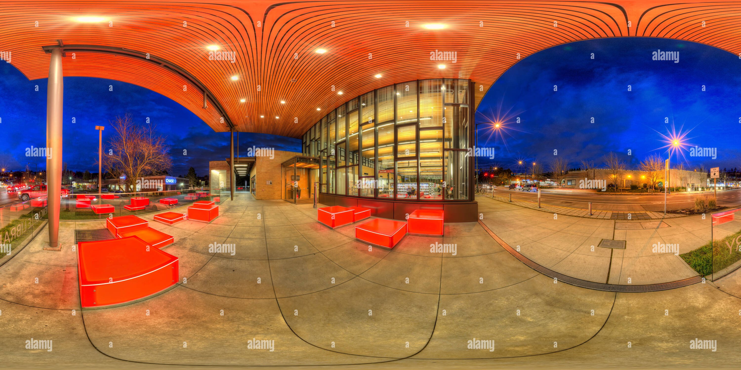 360° view of Bright Lights, Blue Hour, Newcastle Library, Newcastle, WA ...