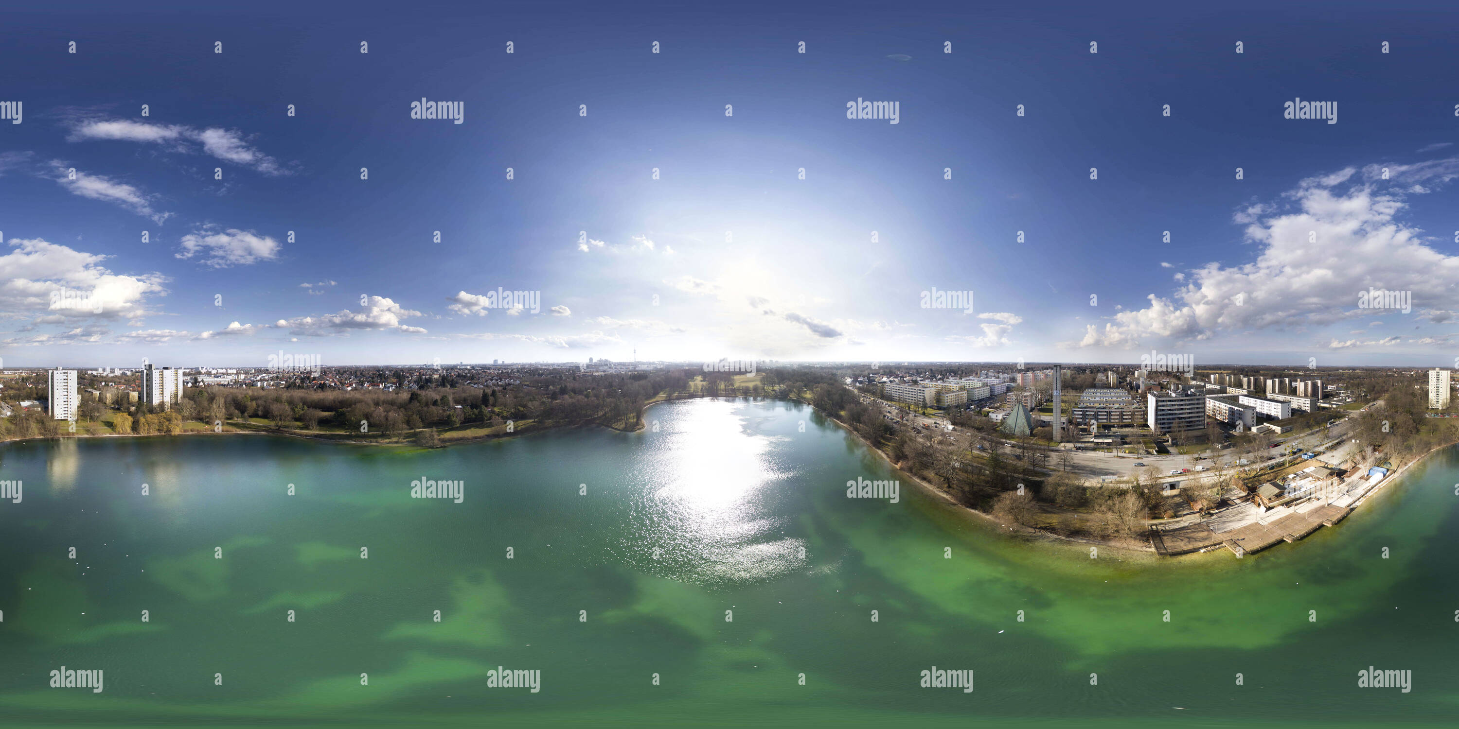 360° view of Lerchenau Lake Munich North, Aerial View Jan2016 - Alamy