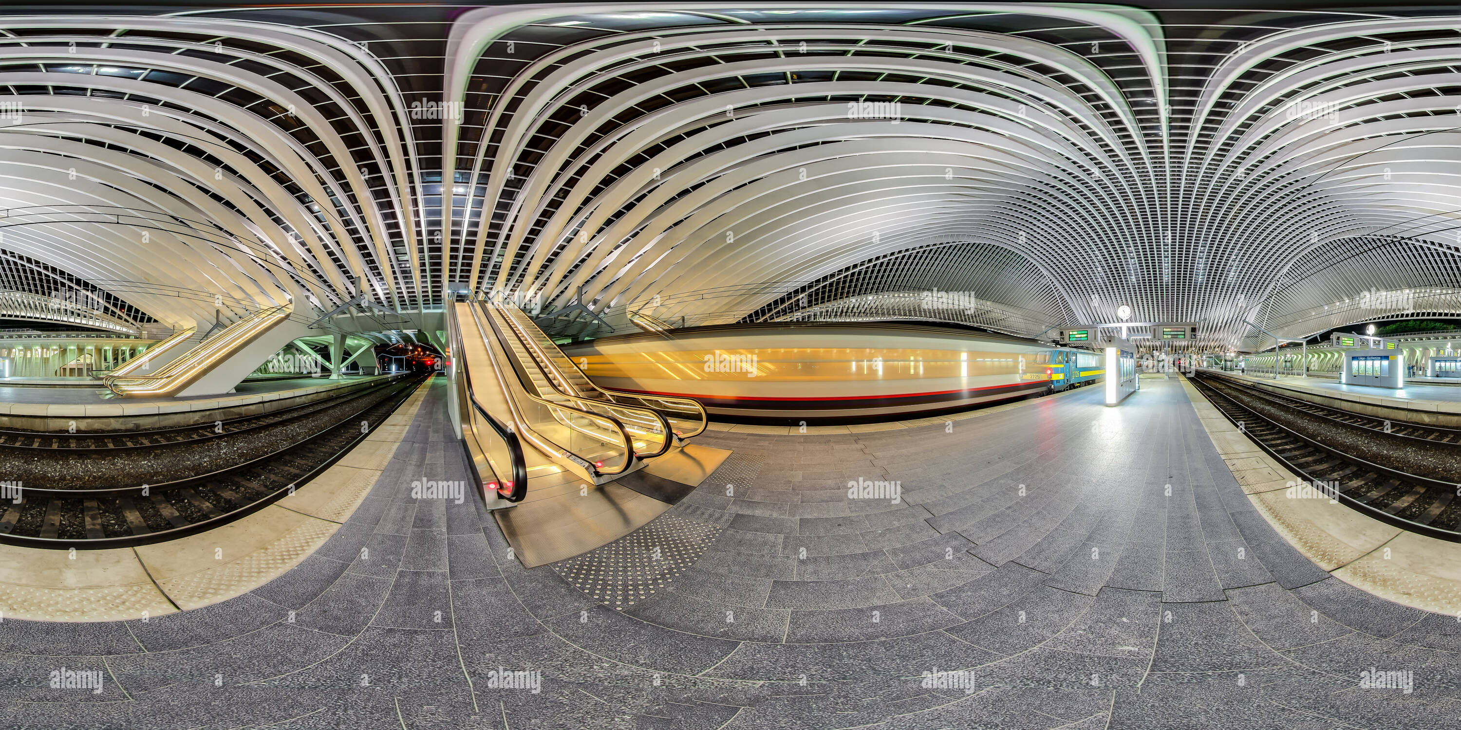 360° view of Guillemins Calatrava Train Station Liege Belgium by night ...