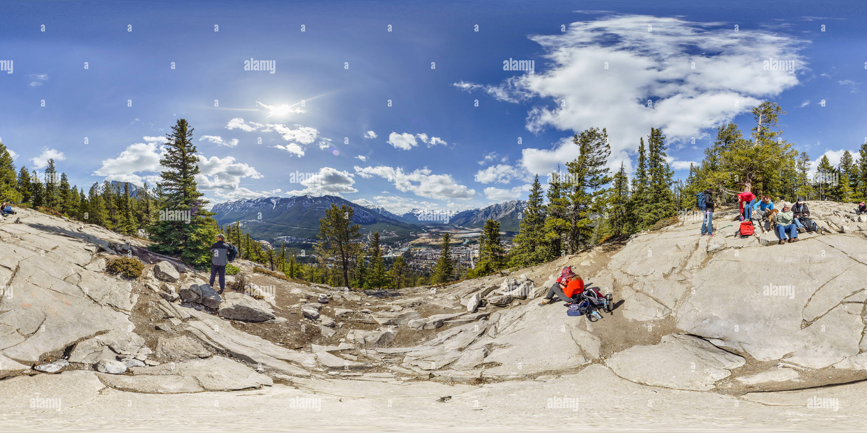 360° view of View over Bow Valley and Banff from Tunnel Mountain summit ...