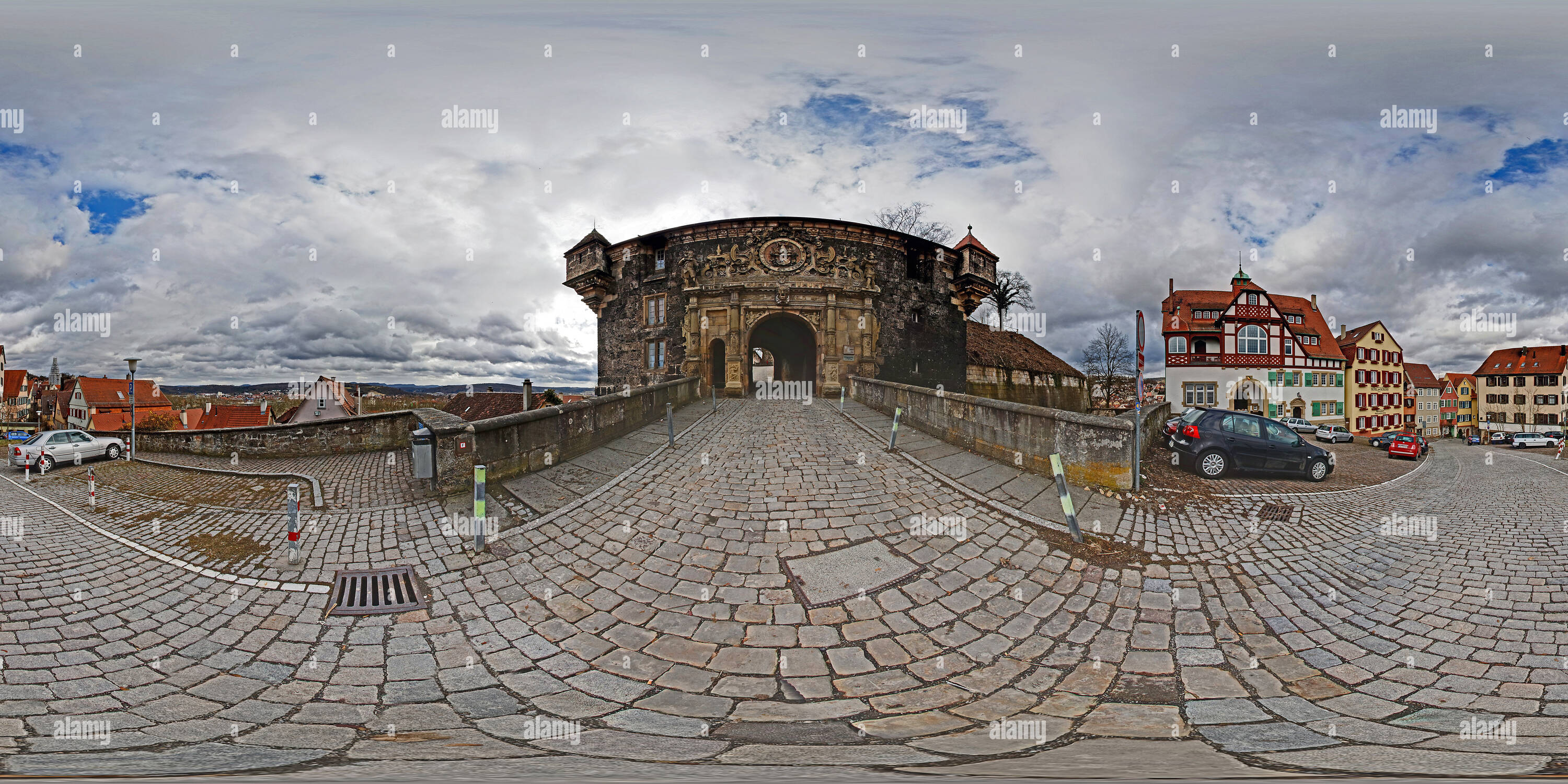 360° view of Tübingen, Castle Hohentübingen, Renaissance Portal - Alamy