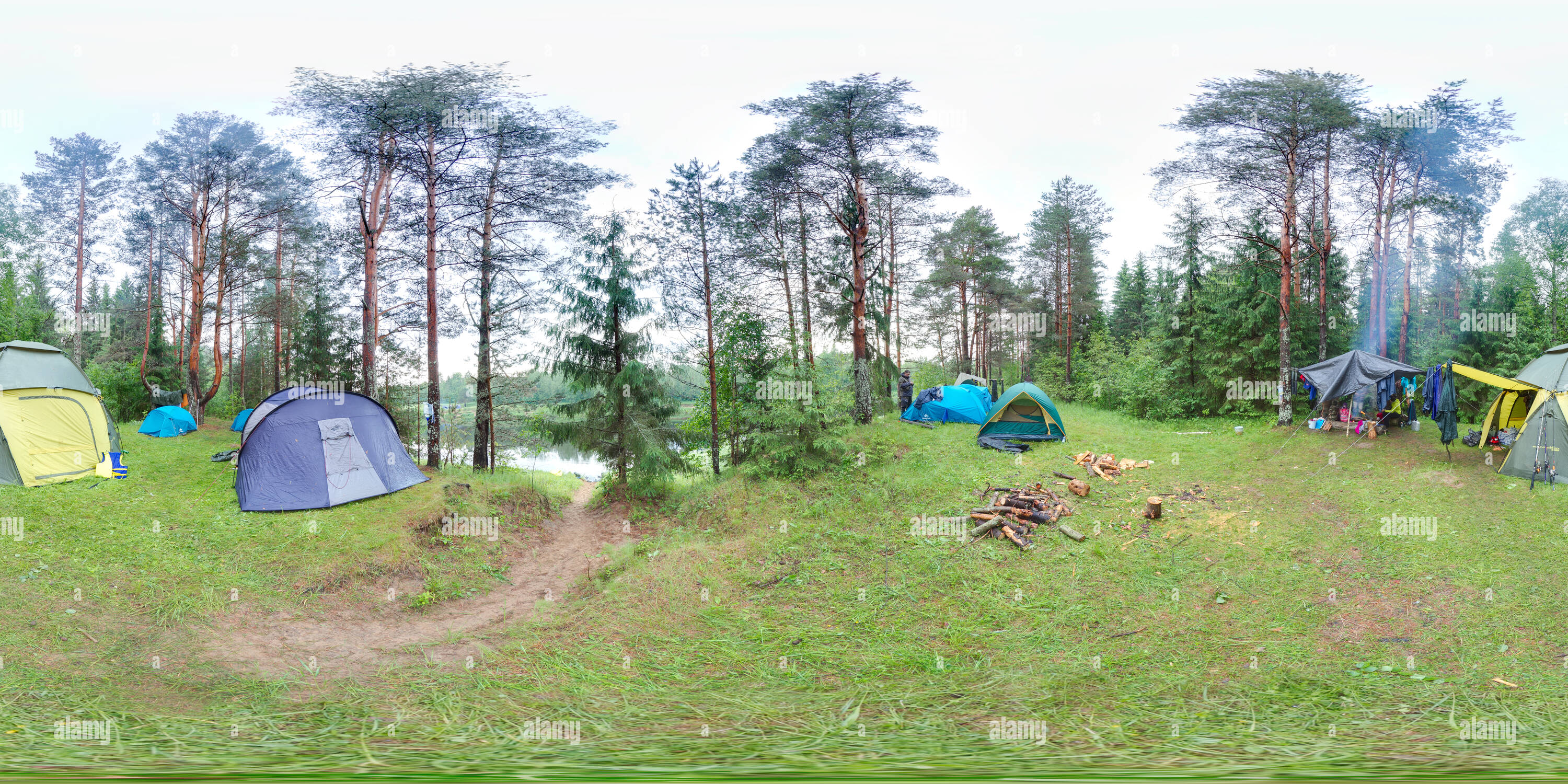 360° view of Camping in rainy forest - Alamy