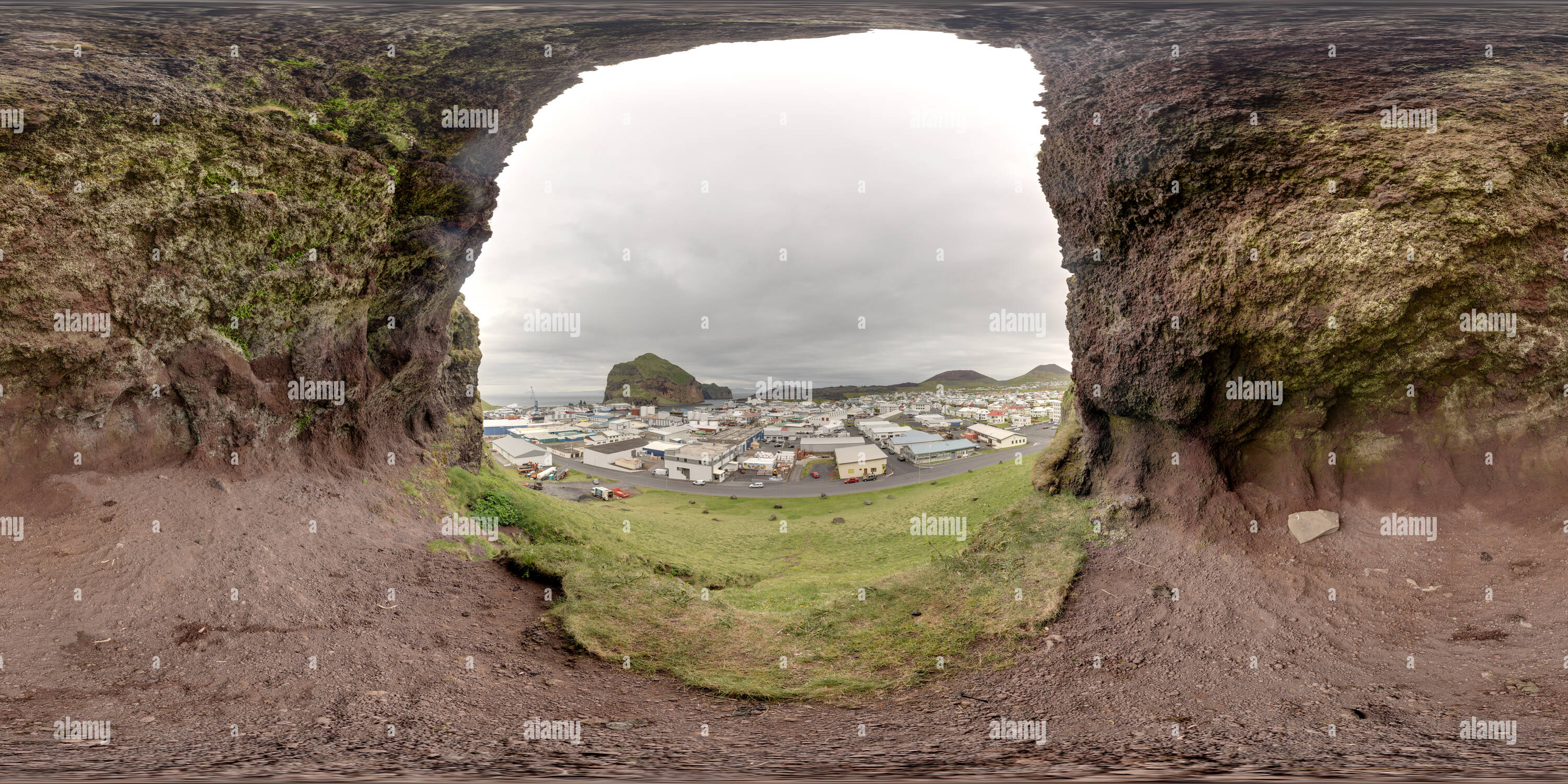 360° view of Cave Overlooking Heimaey Harbor - Alamy