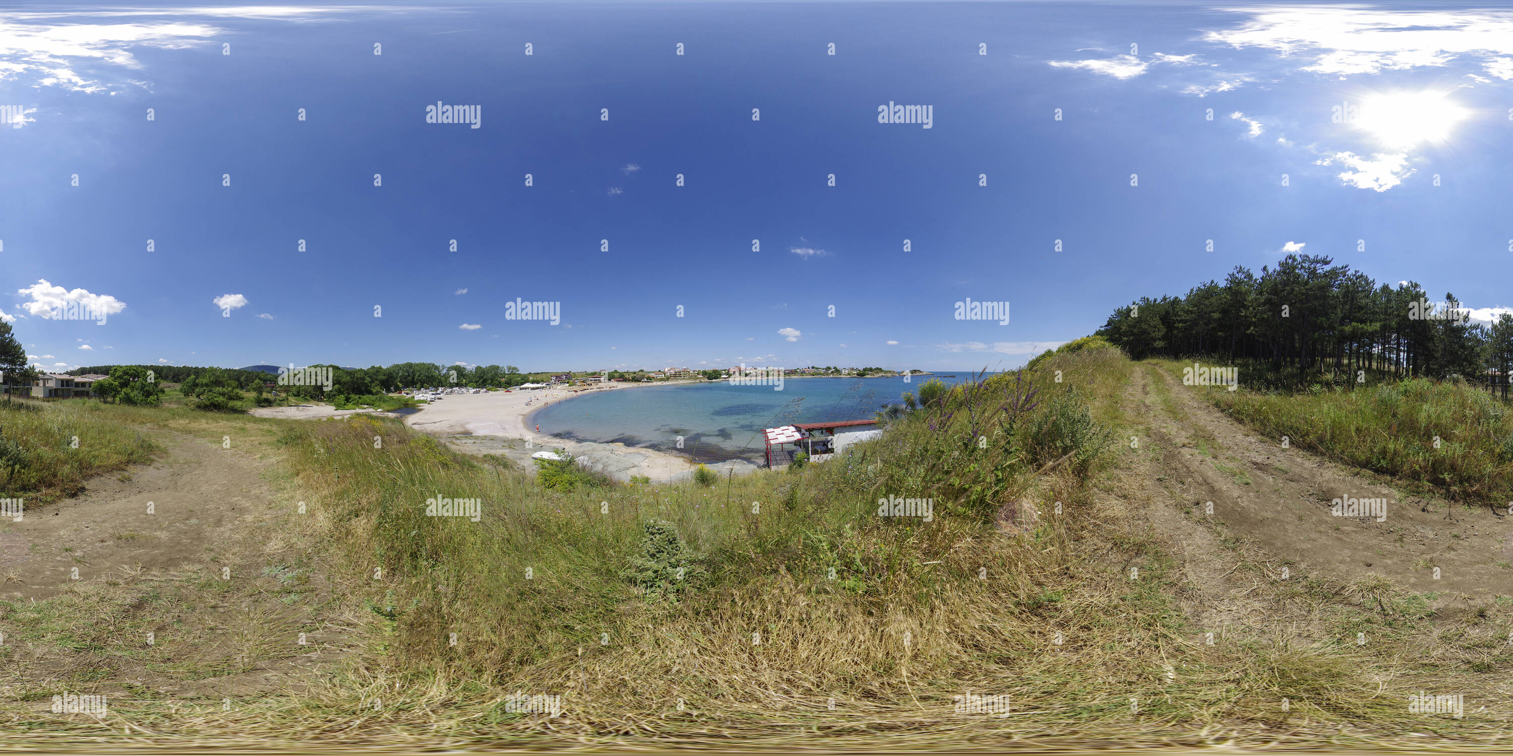 360° view of Arapya beach from above in summer near Tsarevo, Bulgaria ...