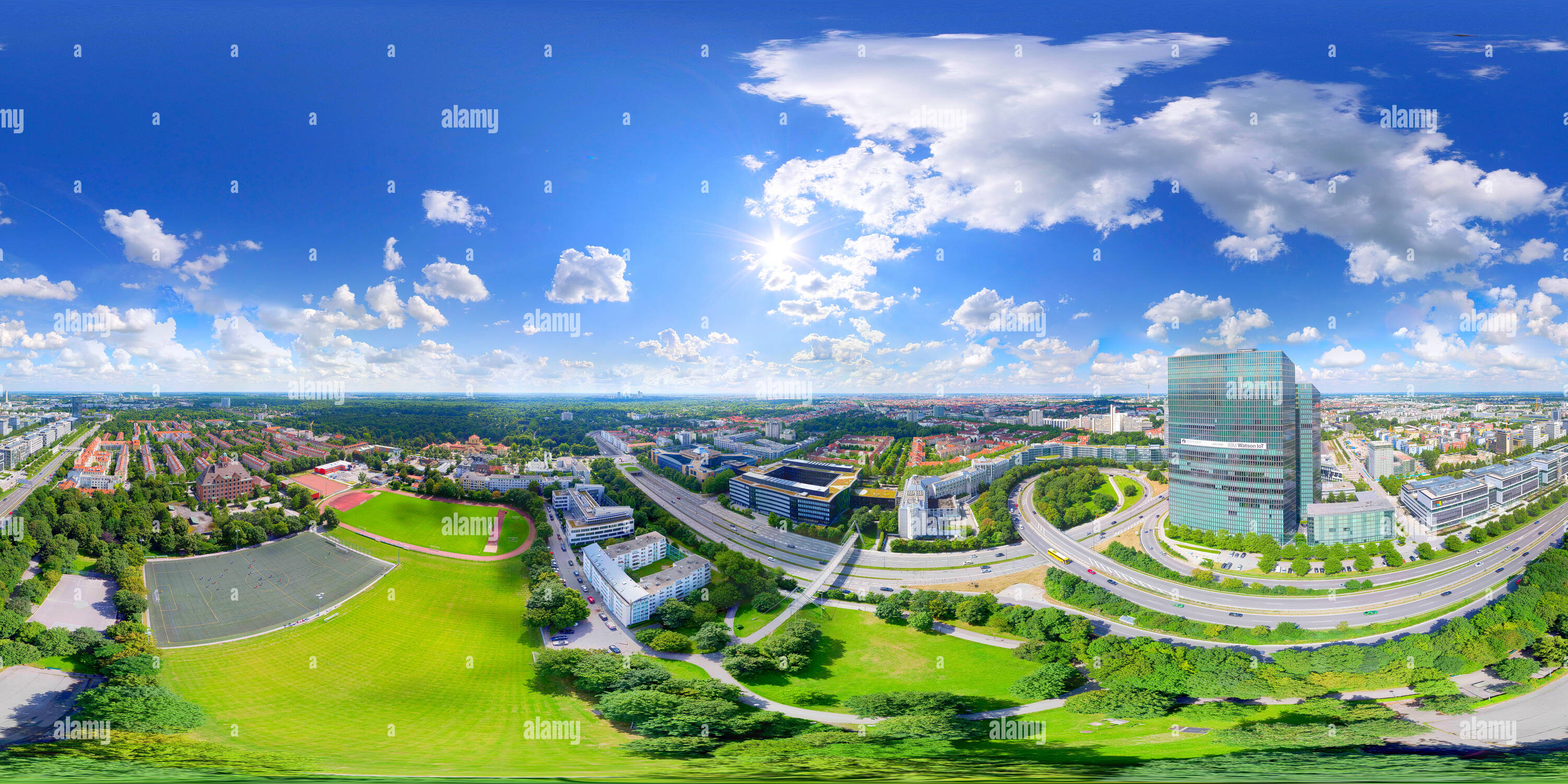 360° view of Fujitsu Highlight Towers, Munich, Jul1016, Aerial View - Alamy