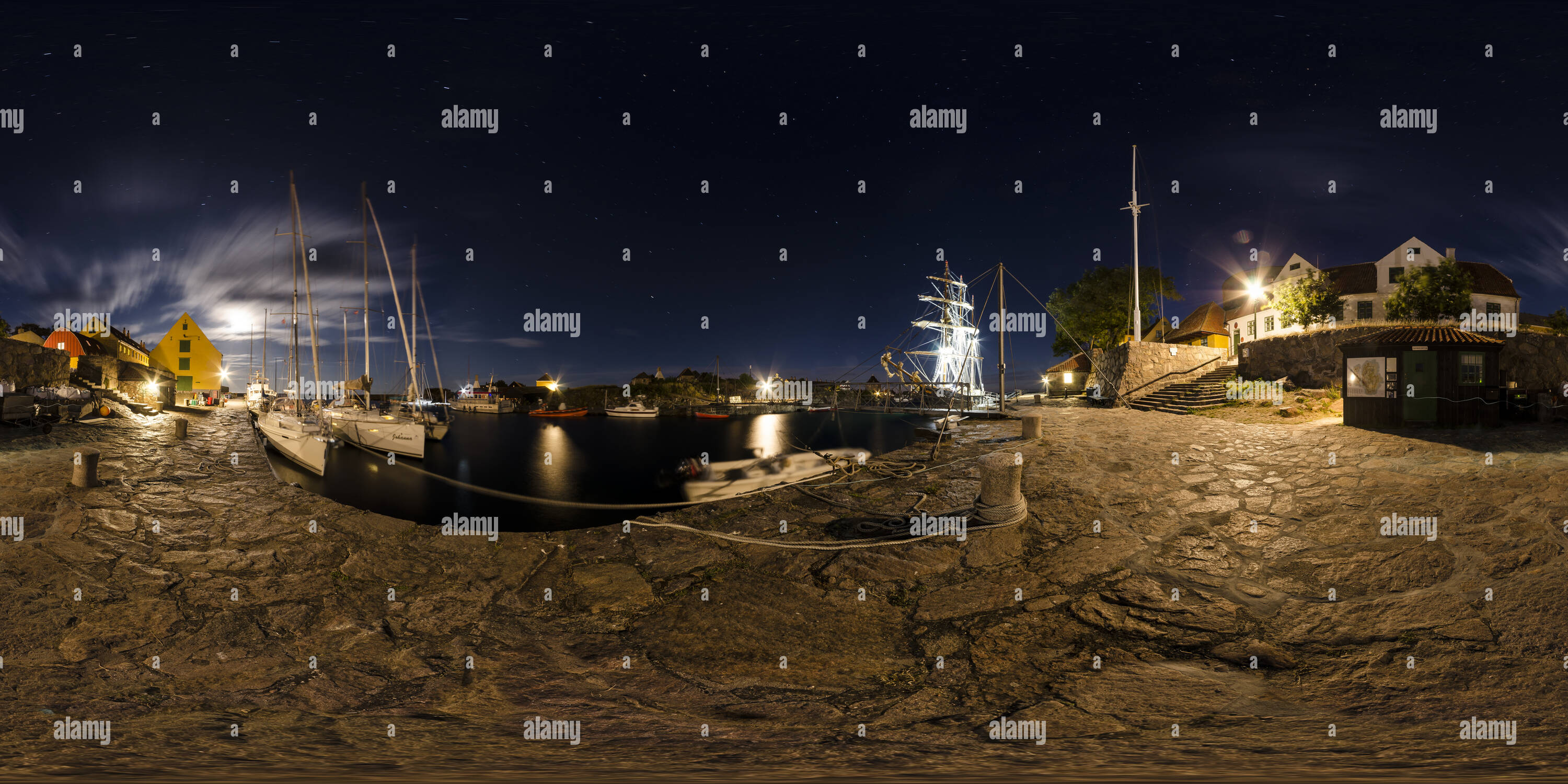 360° view of Denmark Christiansoe Harbour At Night - Alamy