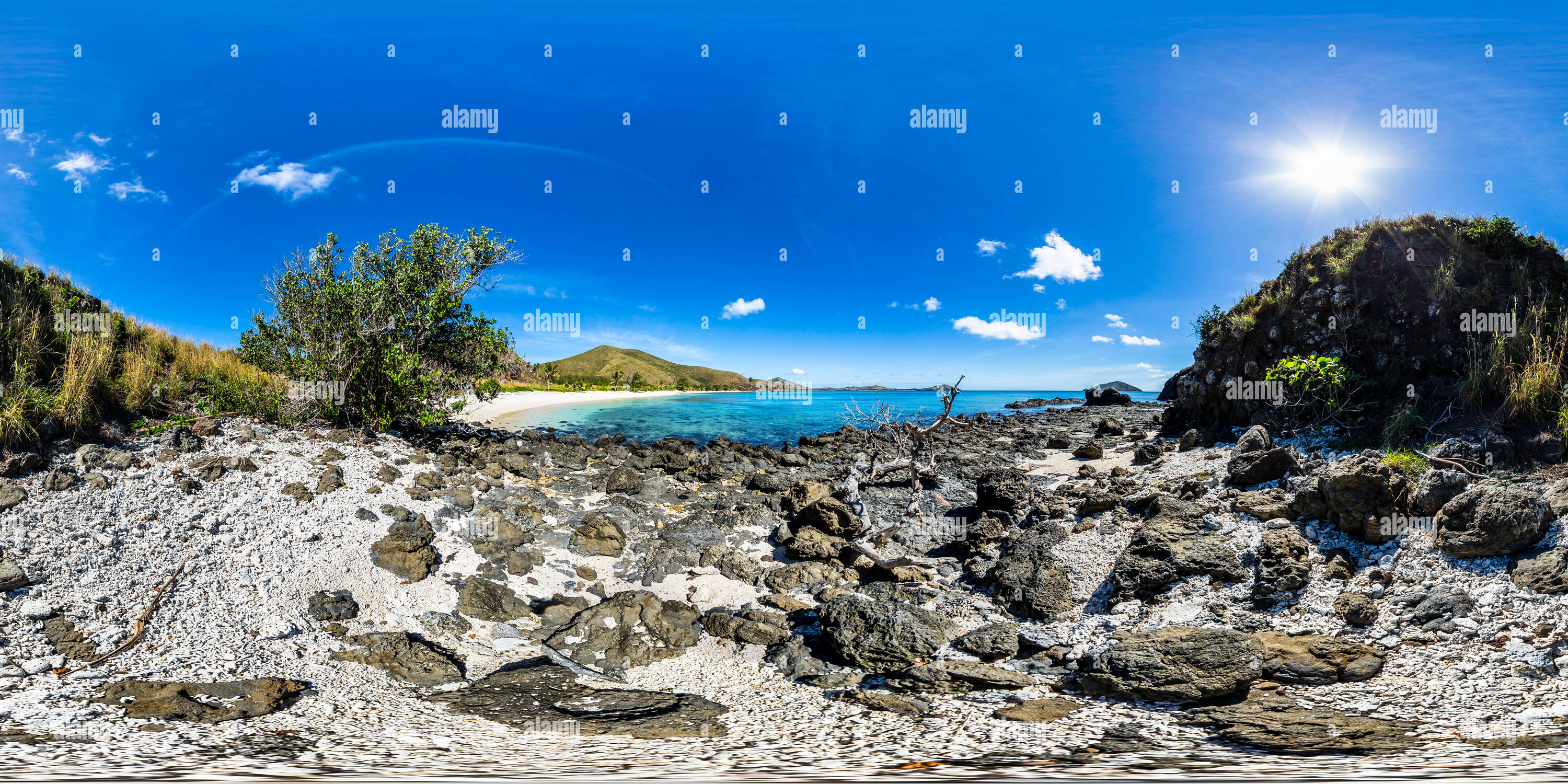 360° view of Rocks and Coral in Paradise Beach at Yasawa Island Resort ...