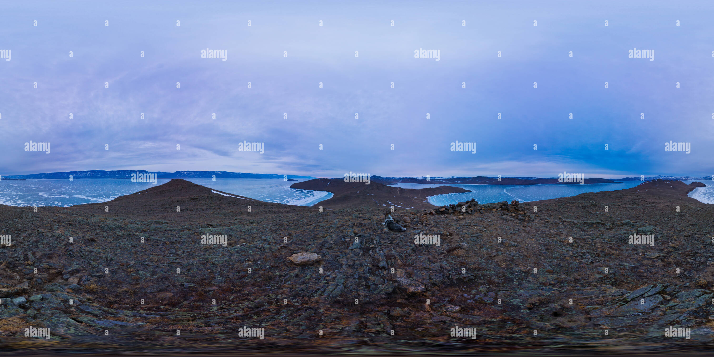 360° view of 360vr spherical panorama dawn on Olkhon Island, Cape mare ...