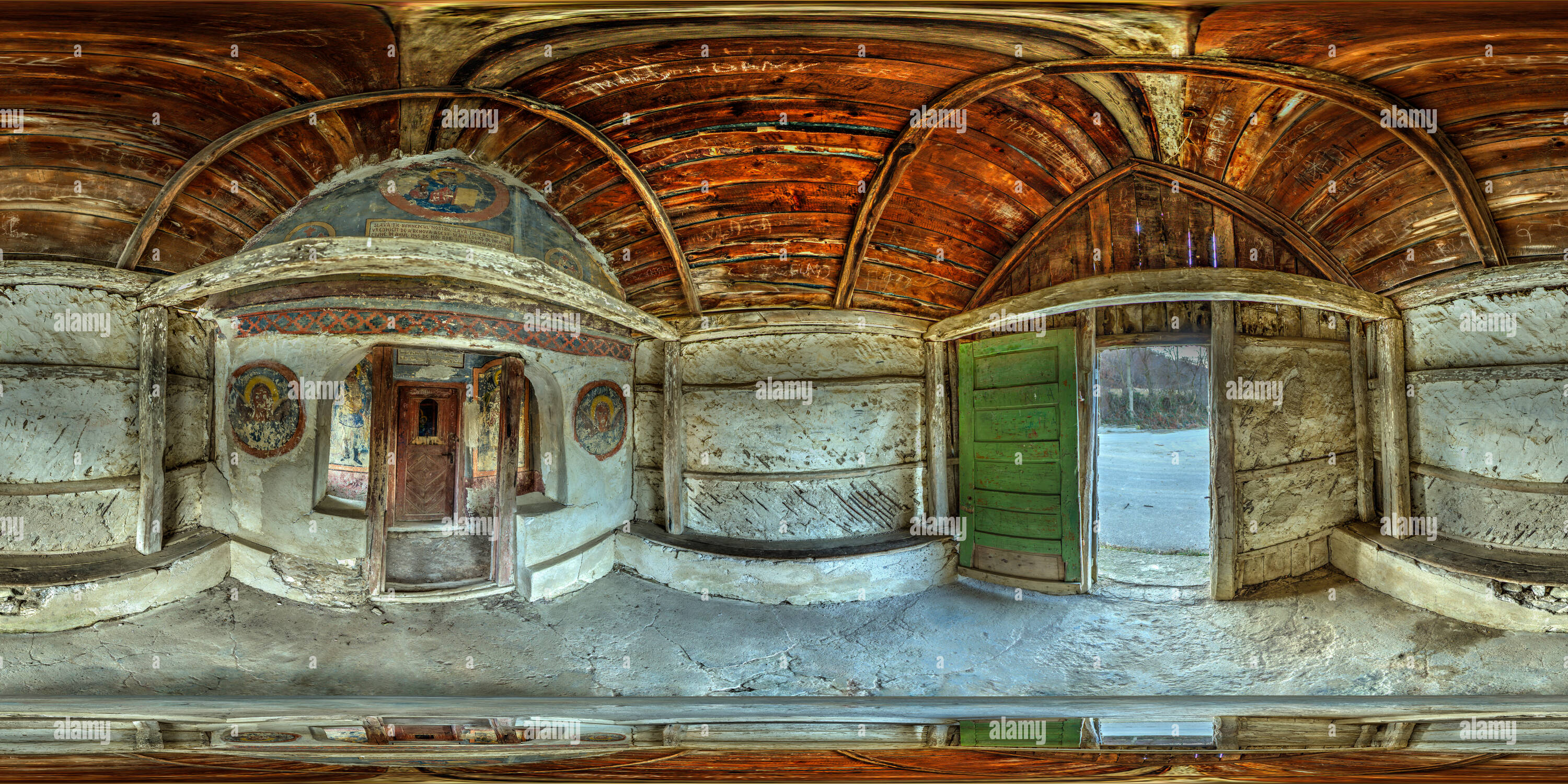 360° view of Chapel and resting place at crossroads, Podeni, Mehedinti ...