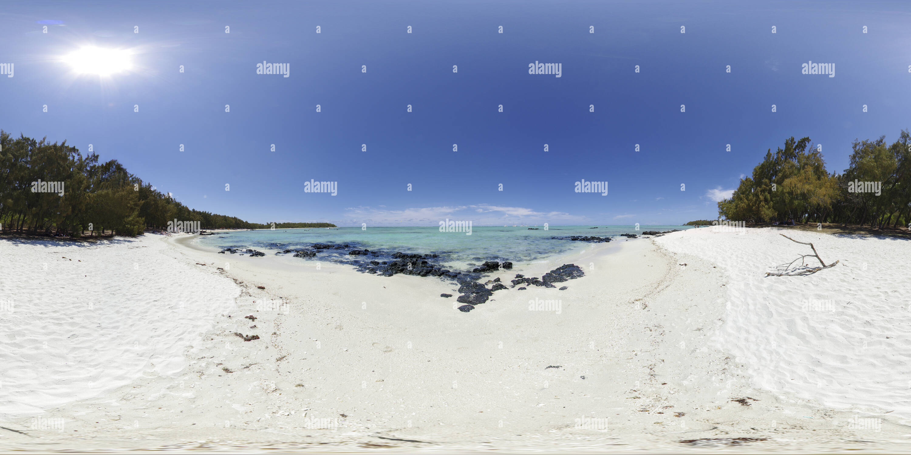 360° view of White sand pine beach in Ile aux Cerfs, Mauritius - Alamy