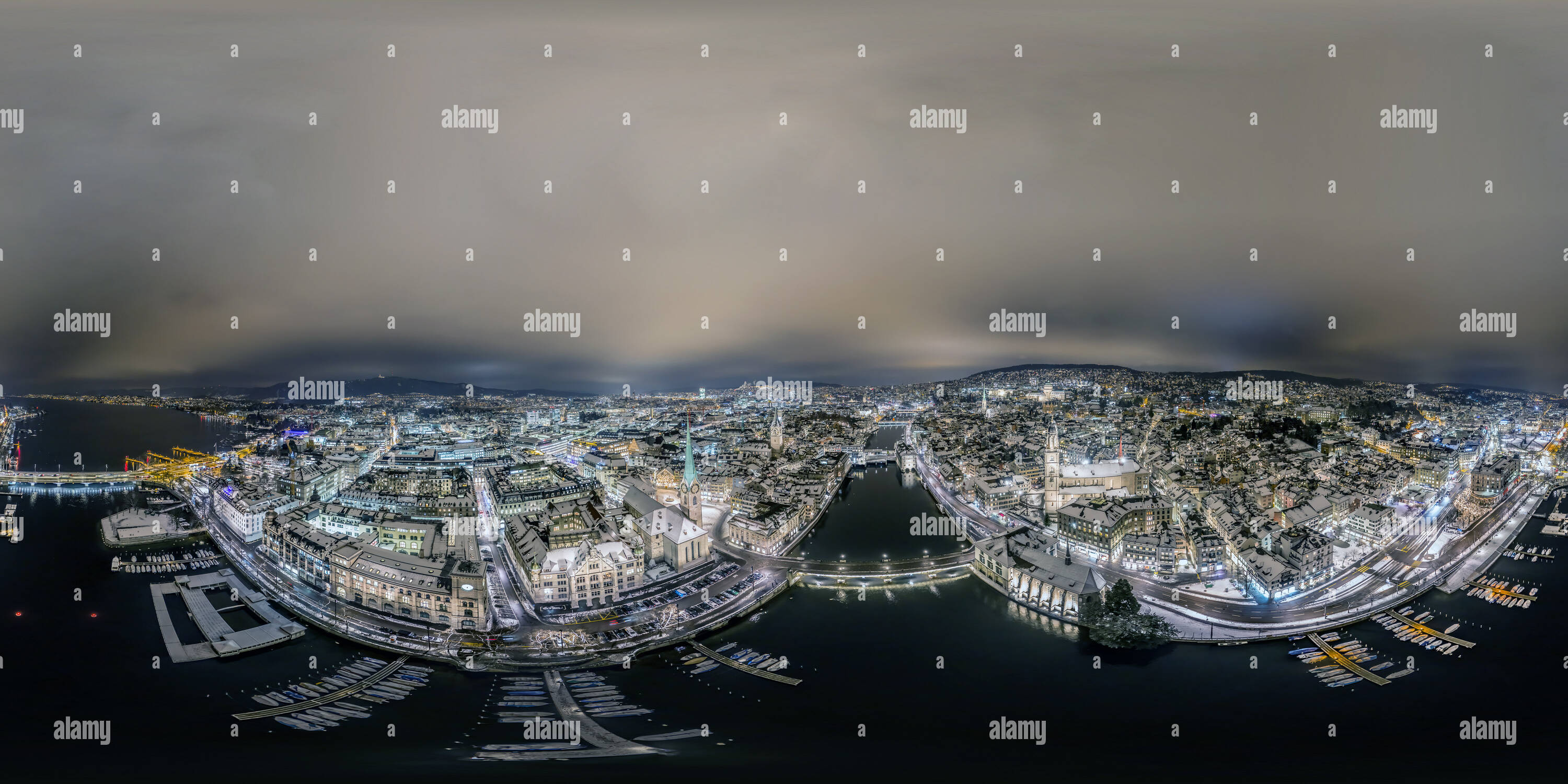 City cityscape night nightlife winter church aerial snow hi-res stock ...