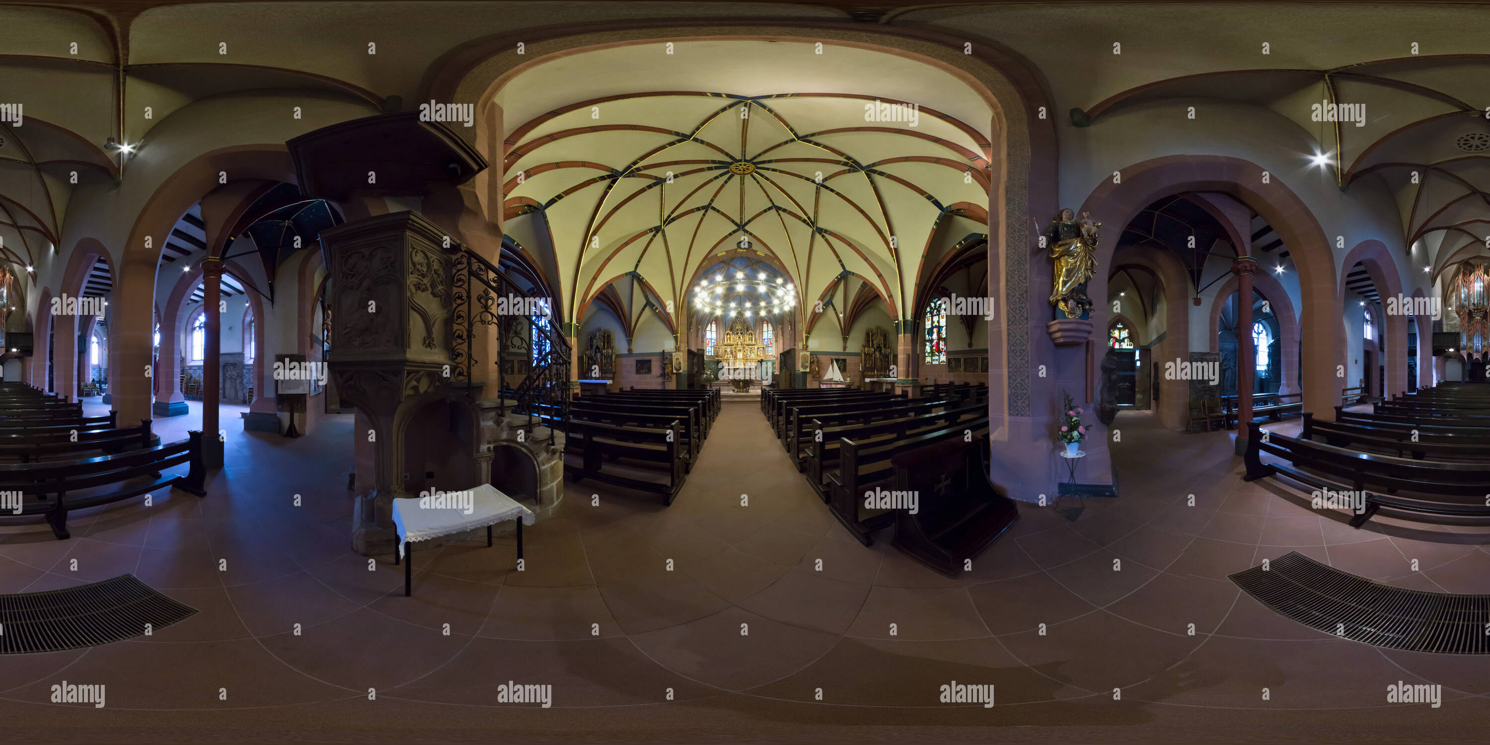 360° view of Parish Church St Peter, Worms-Herrnsheim (III), Main Aisle ...