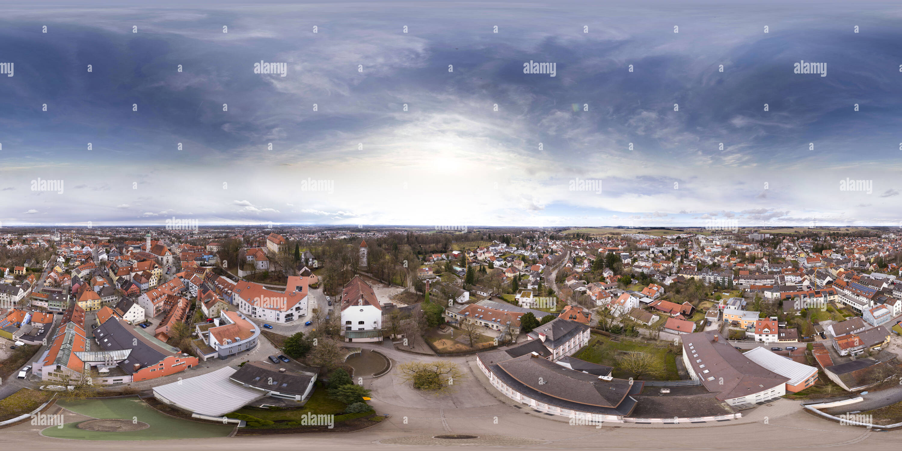 360° view of Historic Center of Dachau with Dachau Palace and a ...