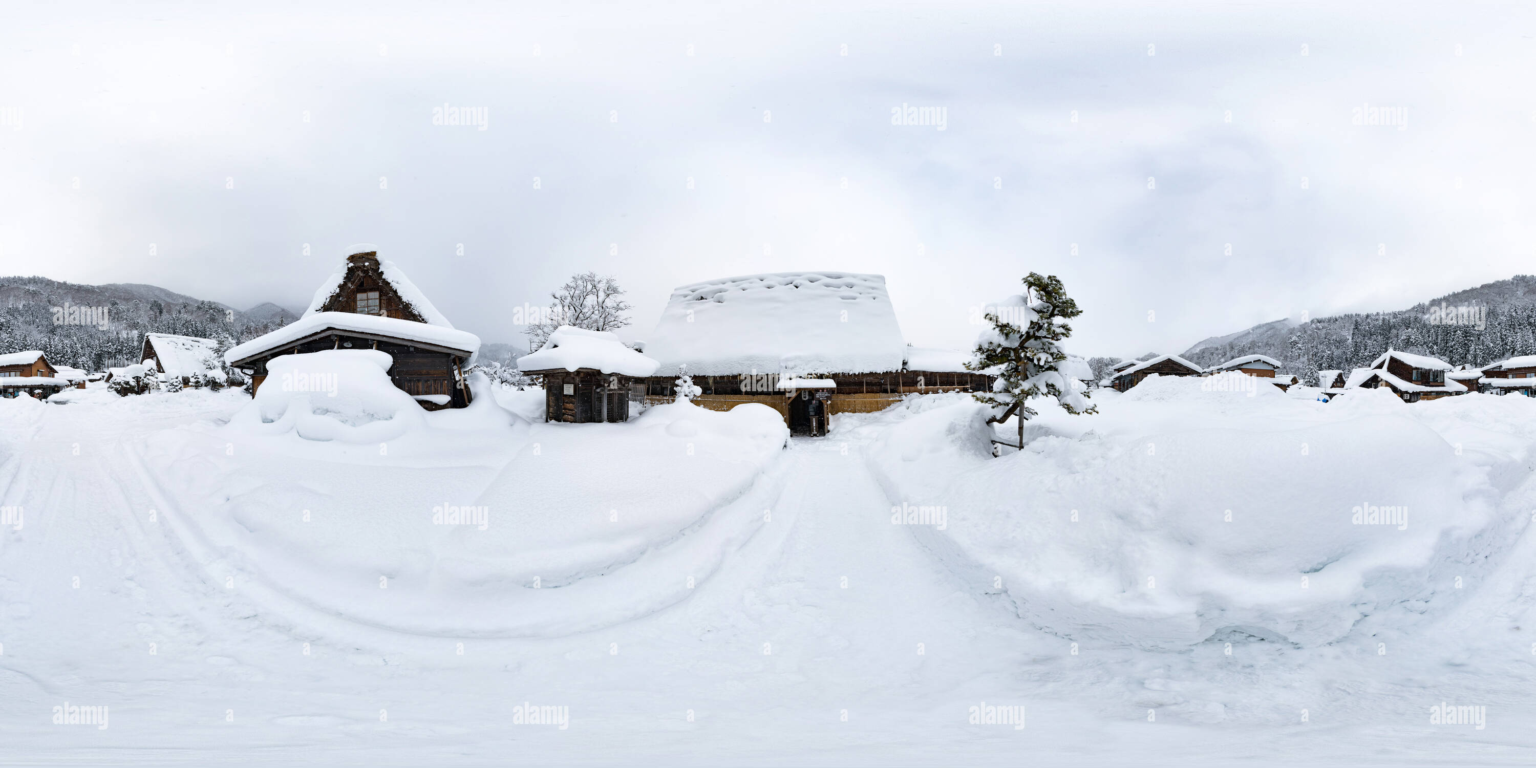 360° view of Snow was piled up Shirakawa-go Village in Takayama,japan ...