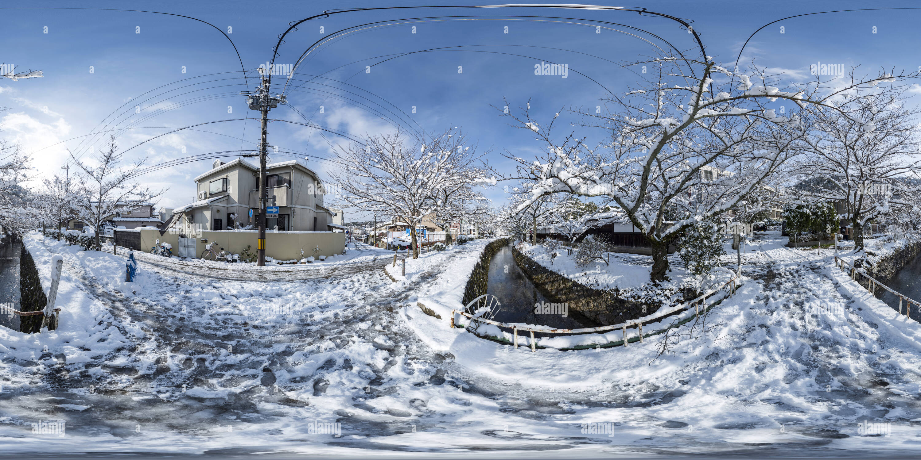 360° view of Snow was blown down in path of philosophy of Kyoto, Japan ...