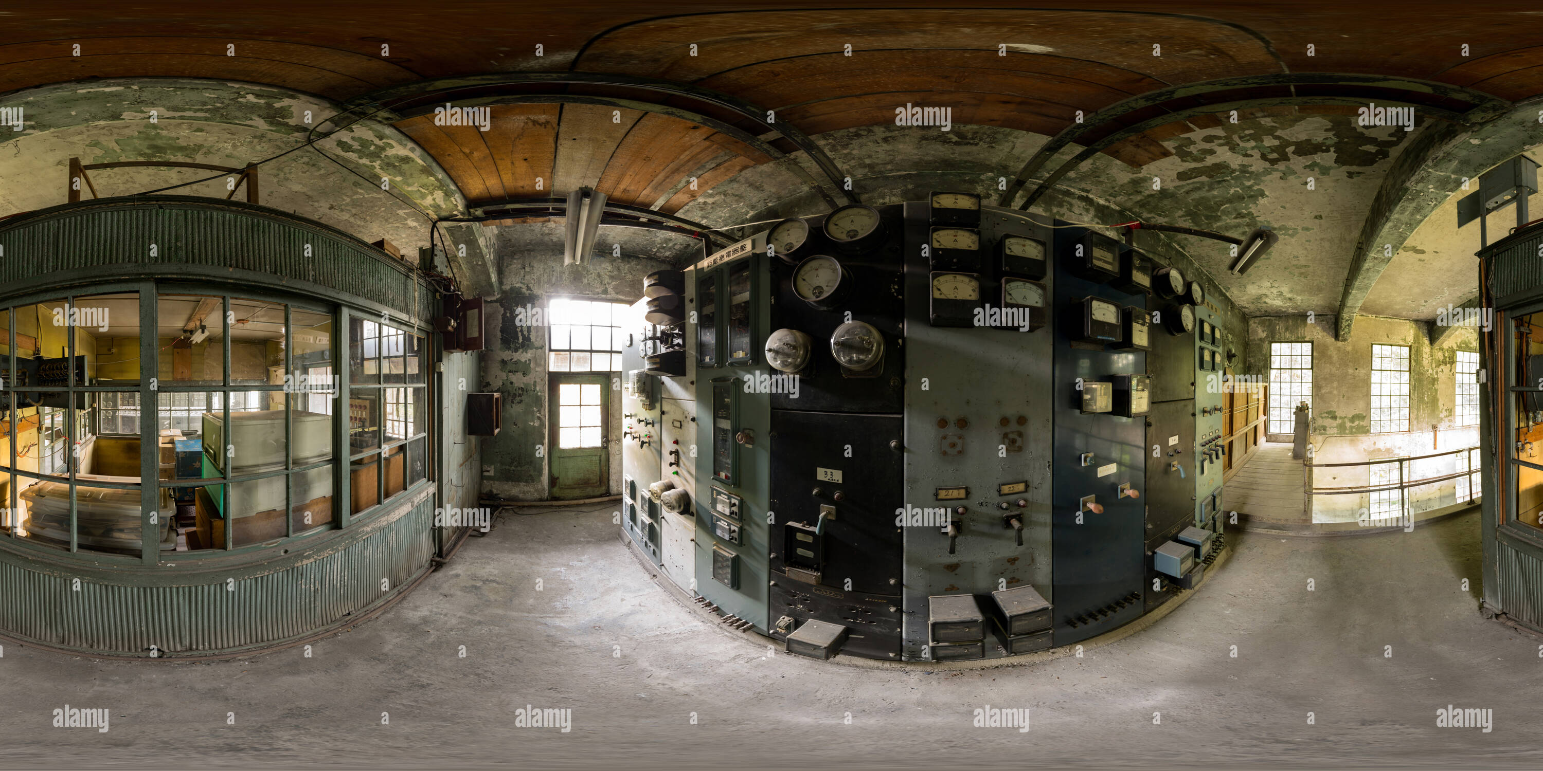 360° view of Ruin substation of Horonai coal mine at Hokkaido, Japan 06 ...