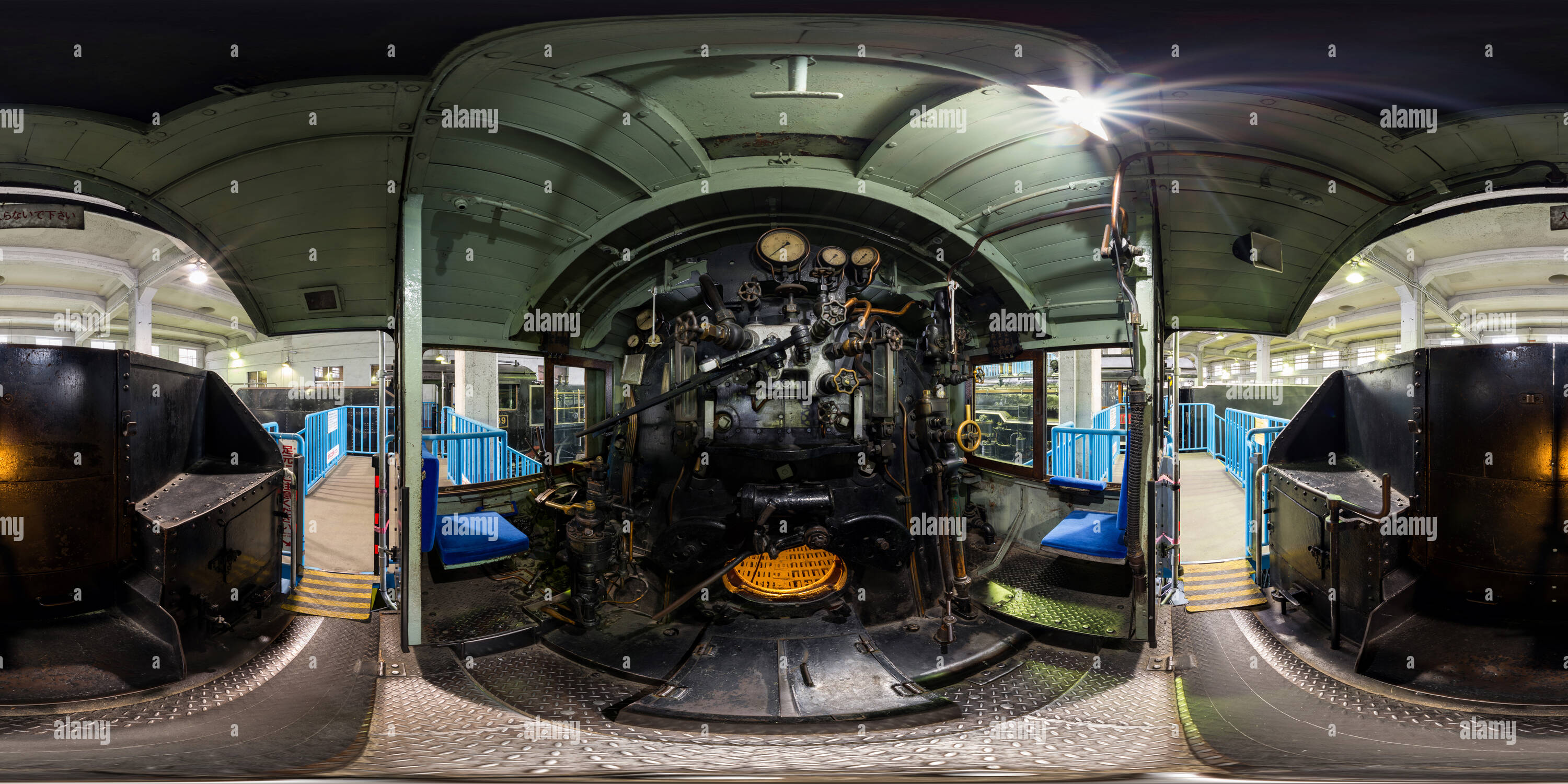 360° view of Steam locomotive C53 45 cab of the Kyoto Railway Museum ...