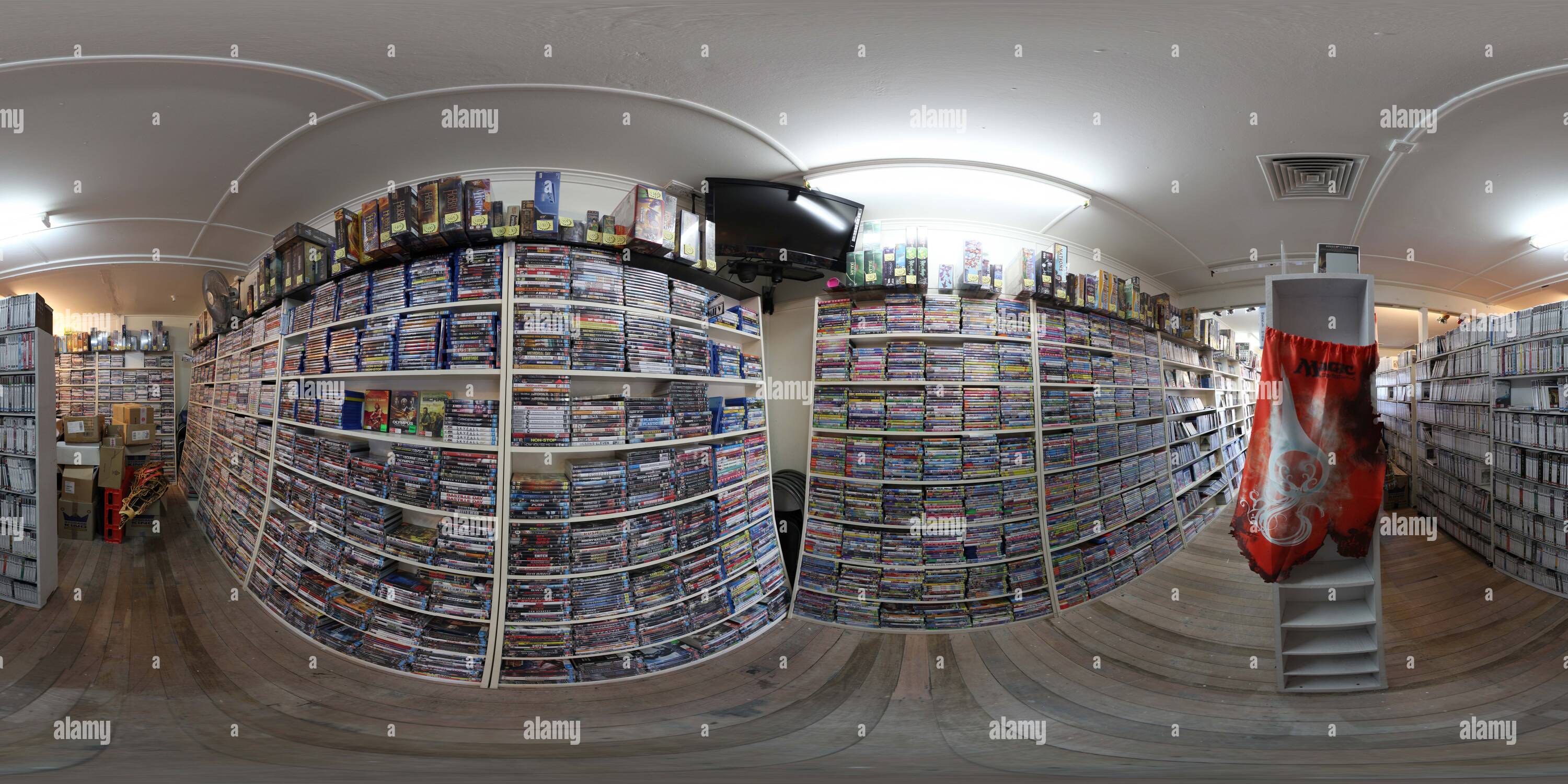 360° view of Shelves of DVD discs from the last video store in Brisbane ...