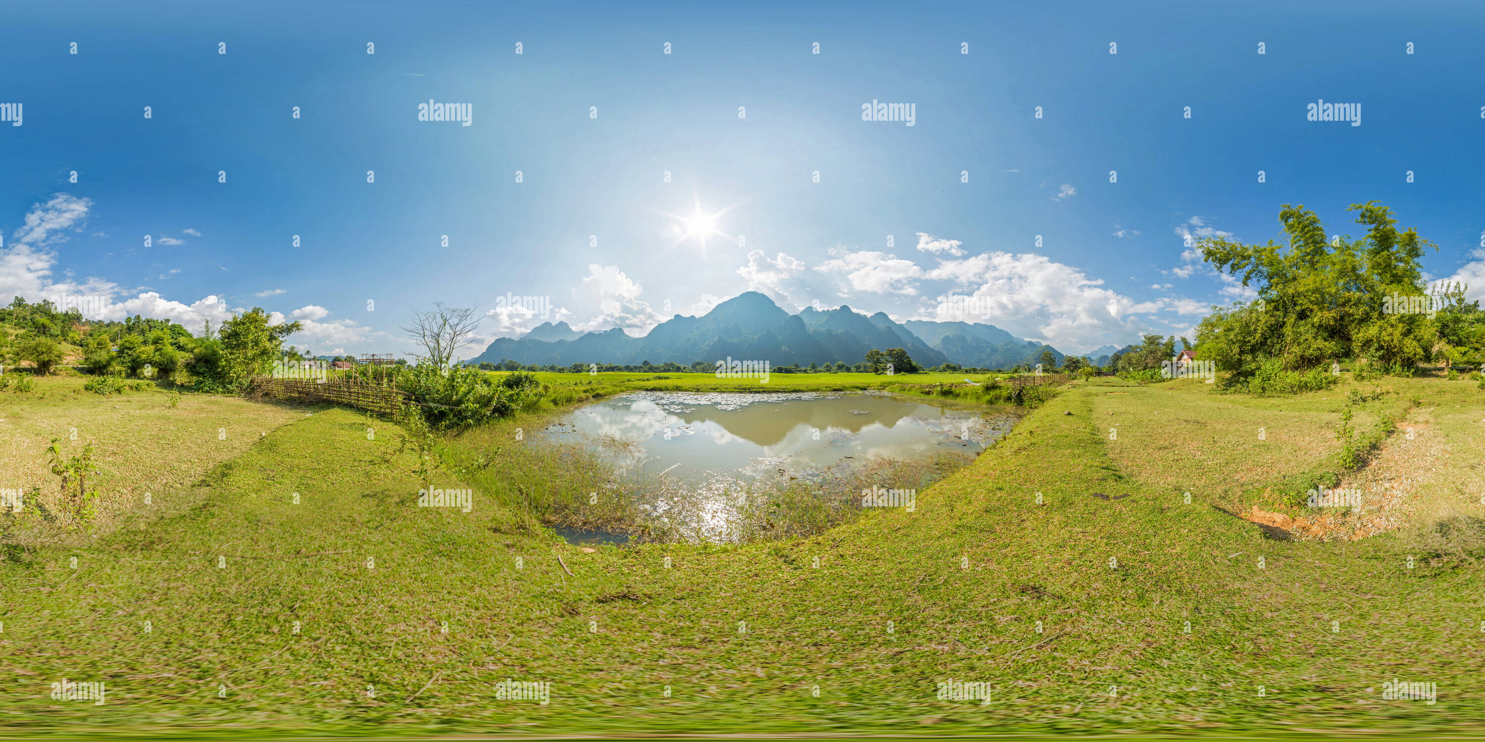 360° view of LAOS - Vang Vieng Countryside - Pond and Rice Fields - Alamy