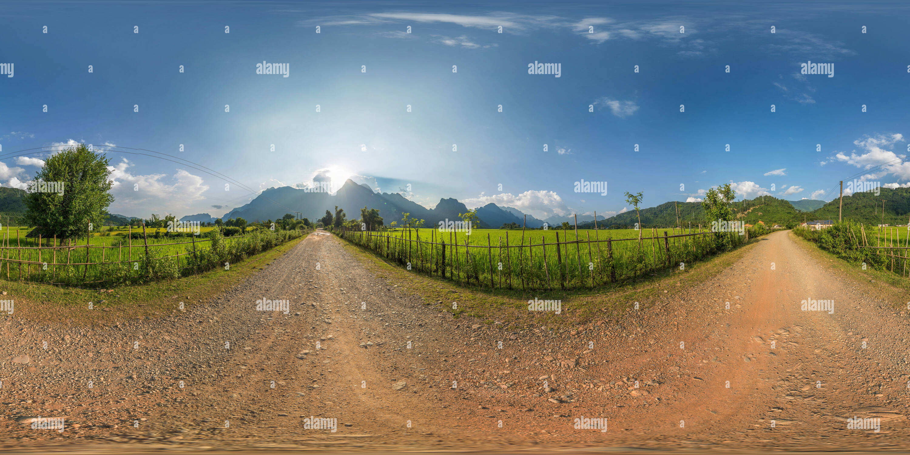 360° view of LAOS - Vang Vieng Countryside - Road Across The Rice ...