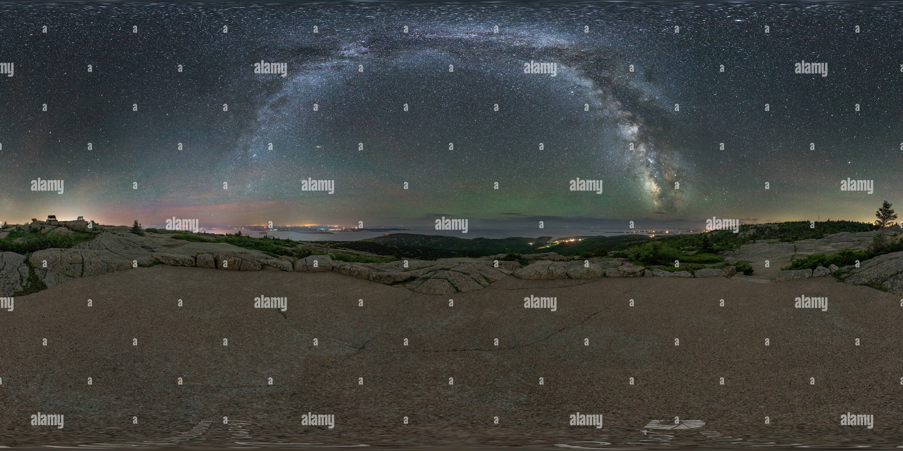 360° view of Milky Way over Cadillac Mountain in Acadia National Park ...