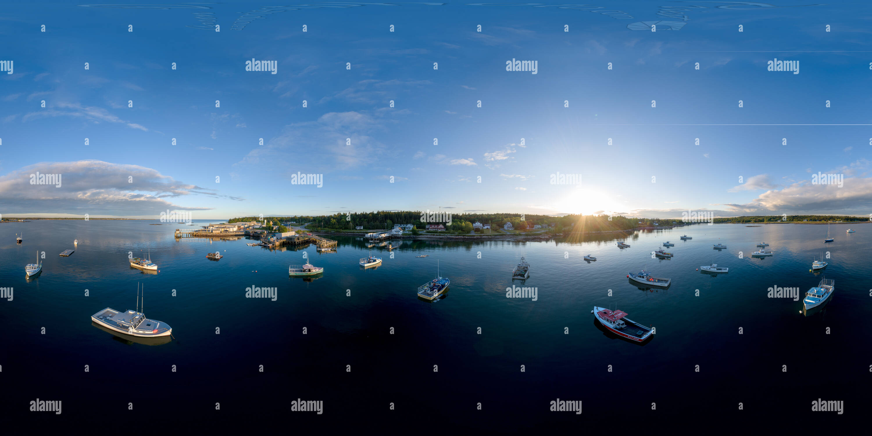 360° view of Low altitude aerial view of Prospect Harbor, Maine at ...