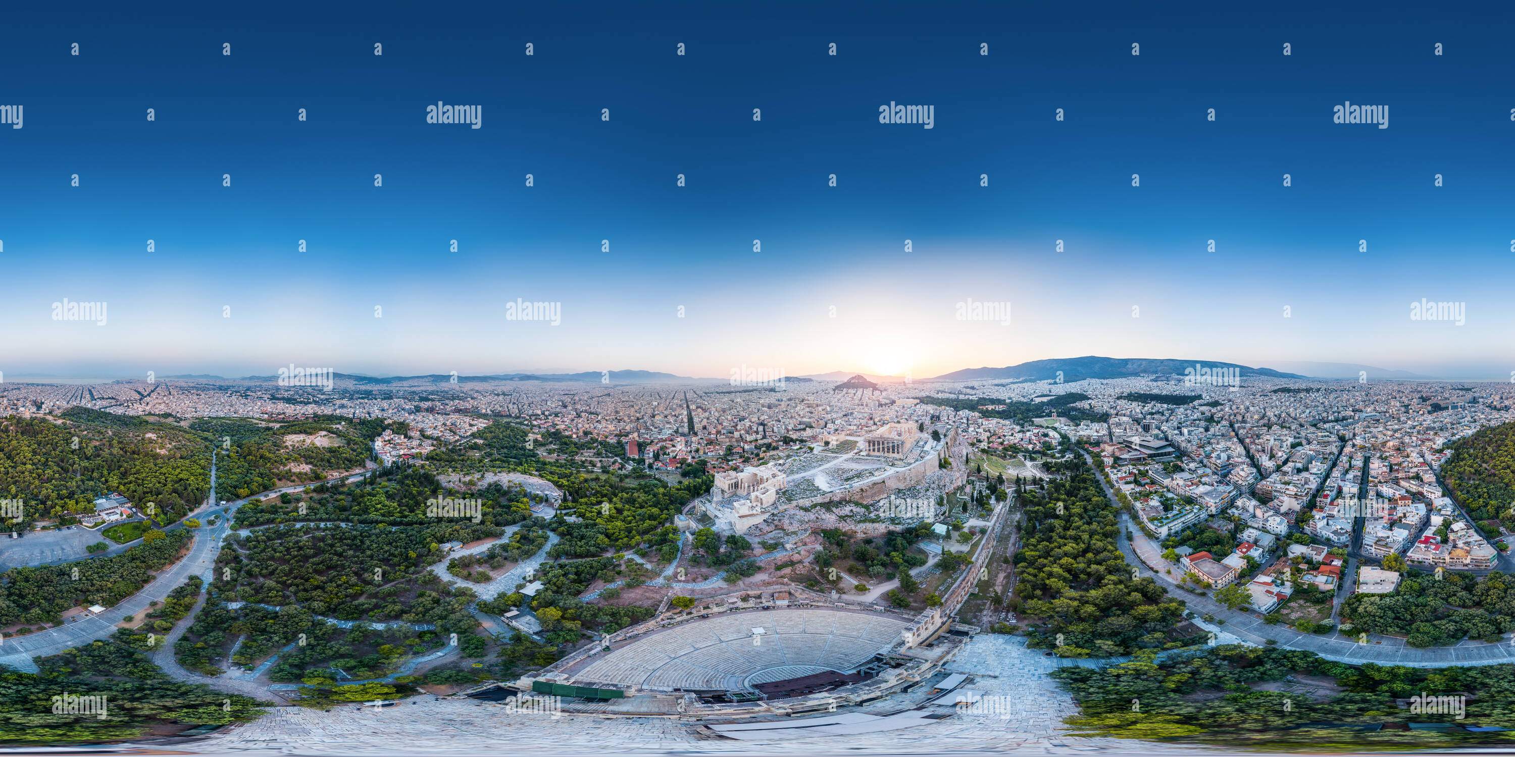 360° view of Athens and Acropolis at sunrise [aerial] - Alamy