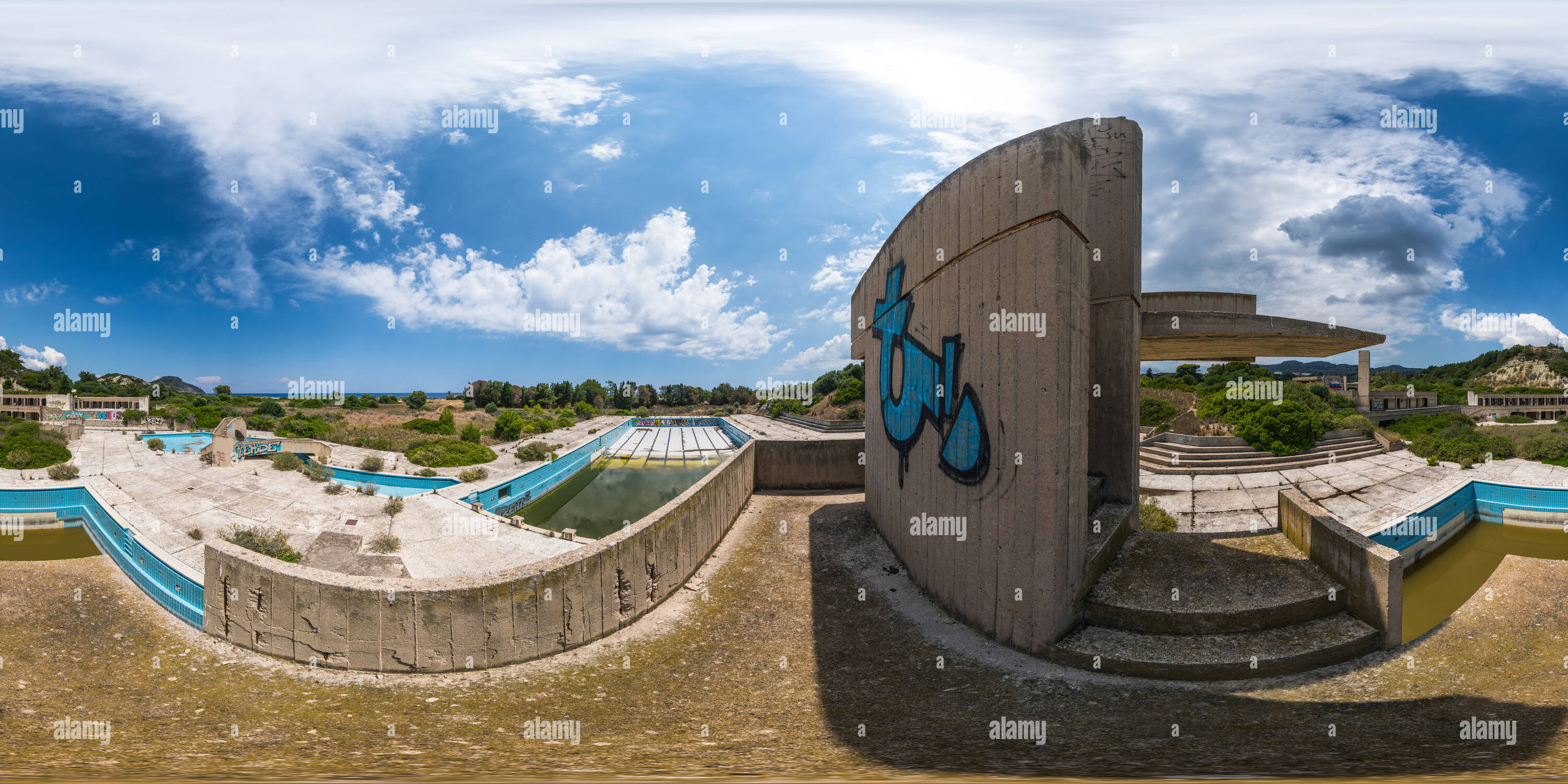 360° view of diving platform, abandoned swimming pool, Rhodes - Alamy