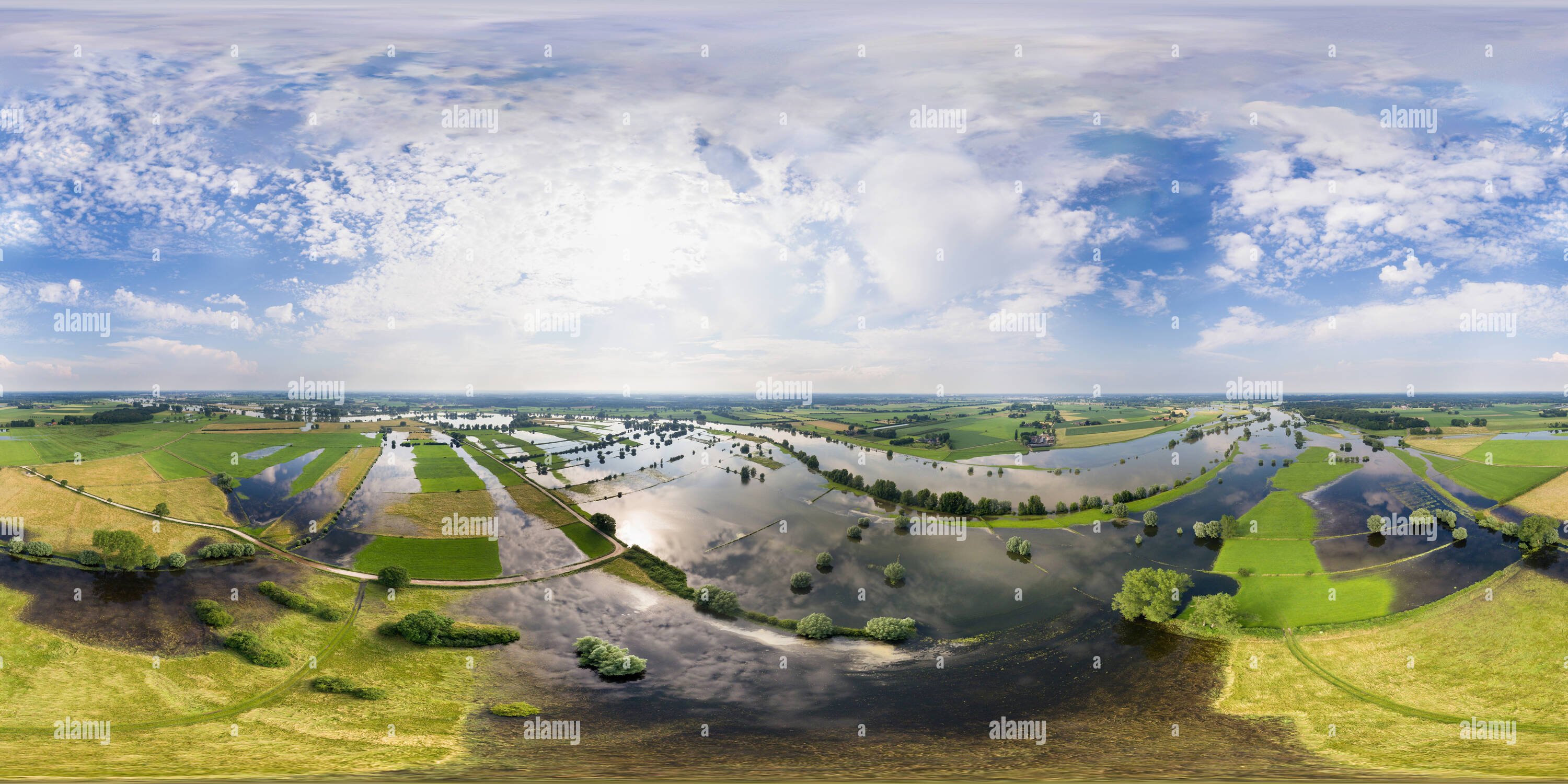 360° view of High water in the river (aerial panorama - Alamy