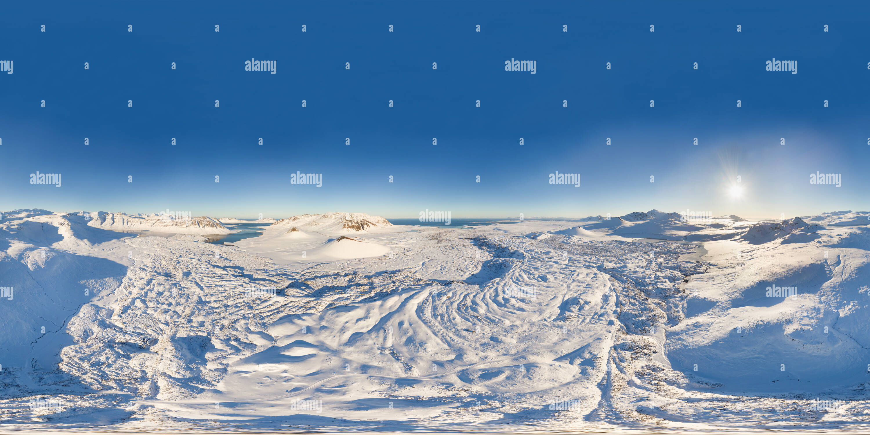 360° view of Snow covered mountains in north Snæfellsnes in west ...