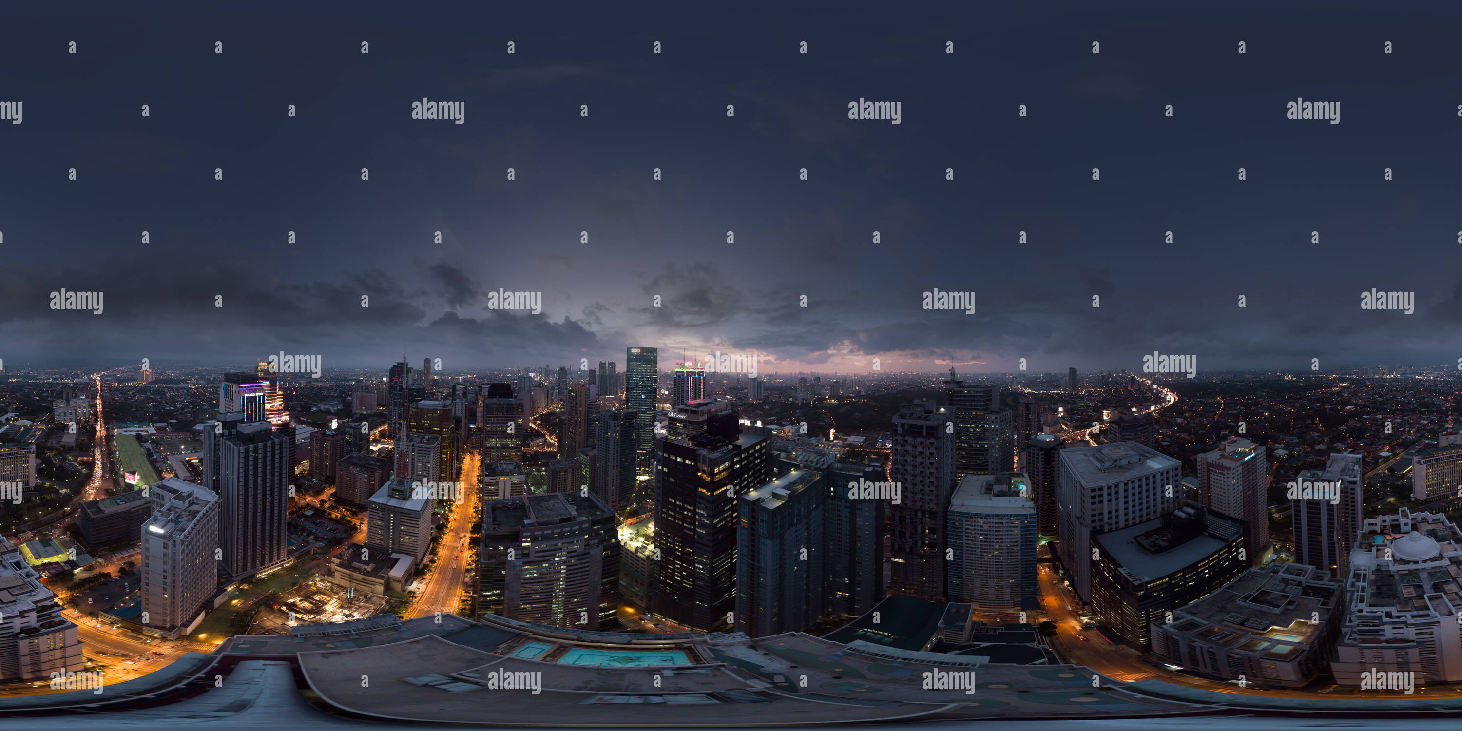 360° view of Ortigas Center Skyline at Dusk, Philippines - Alamy