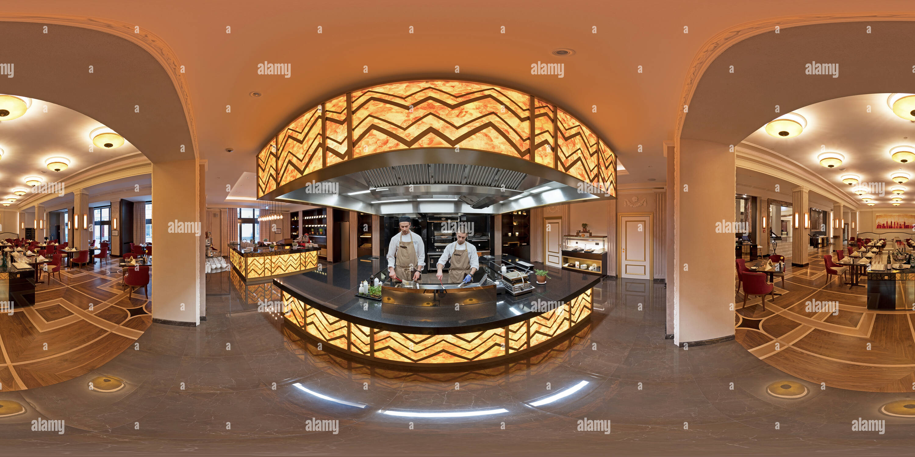 360° view of Grand Hotel Kempinski Riga. Restaurant Amber - Alamy