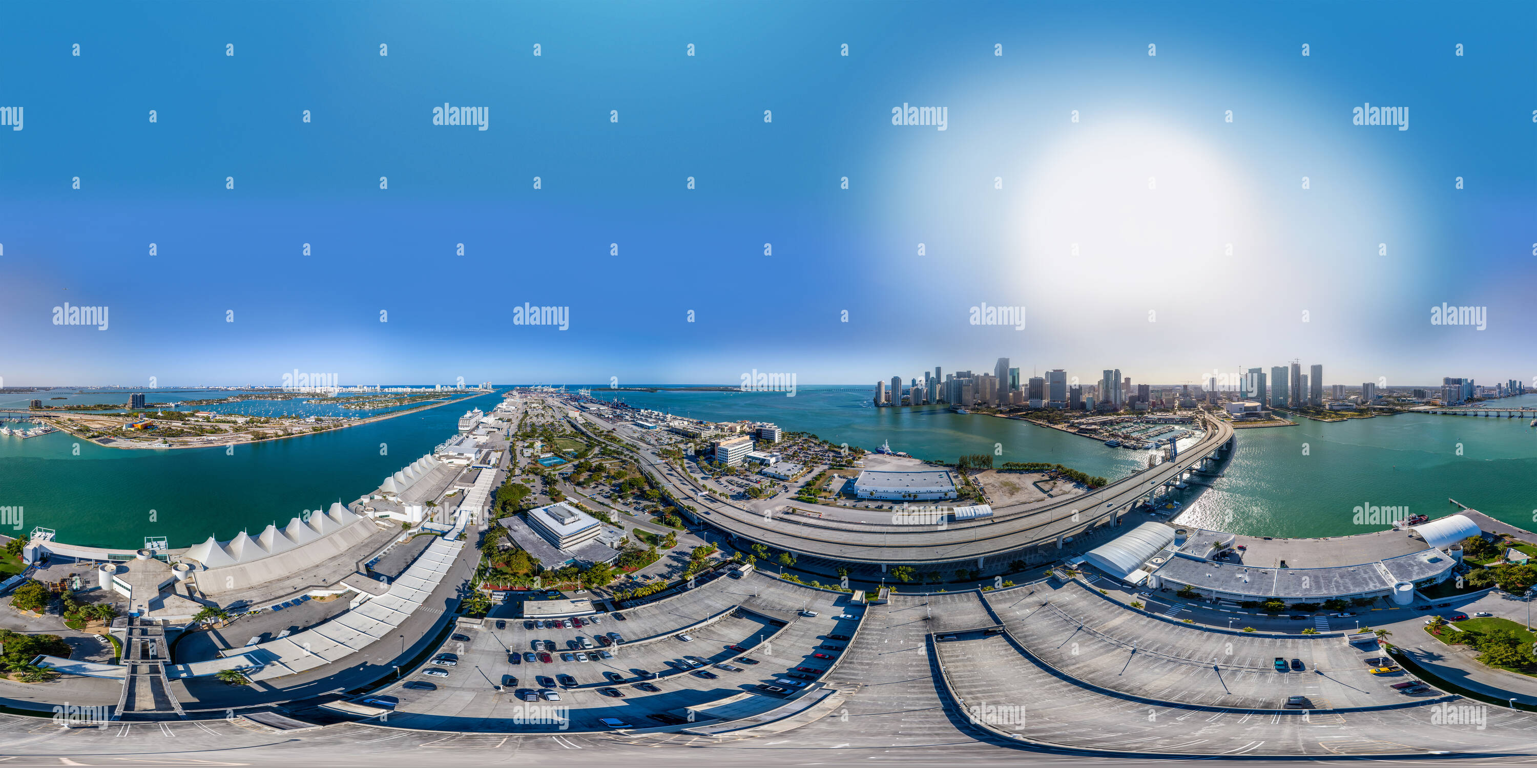 360° view of Miami Downtown and Miami Port - Alamy