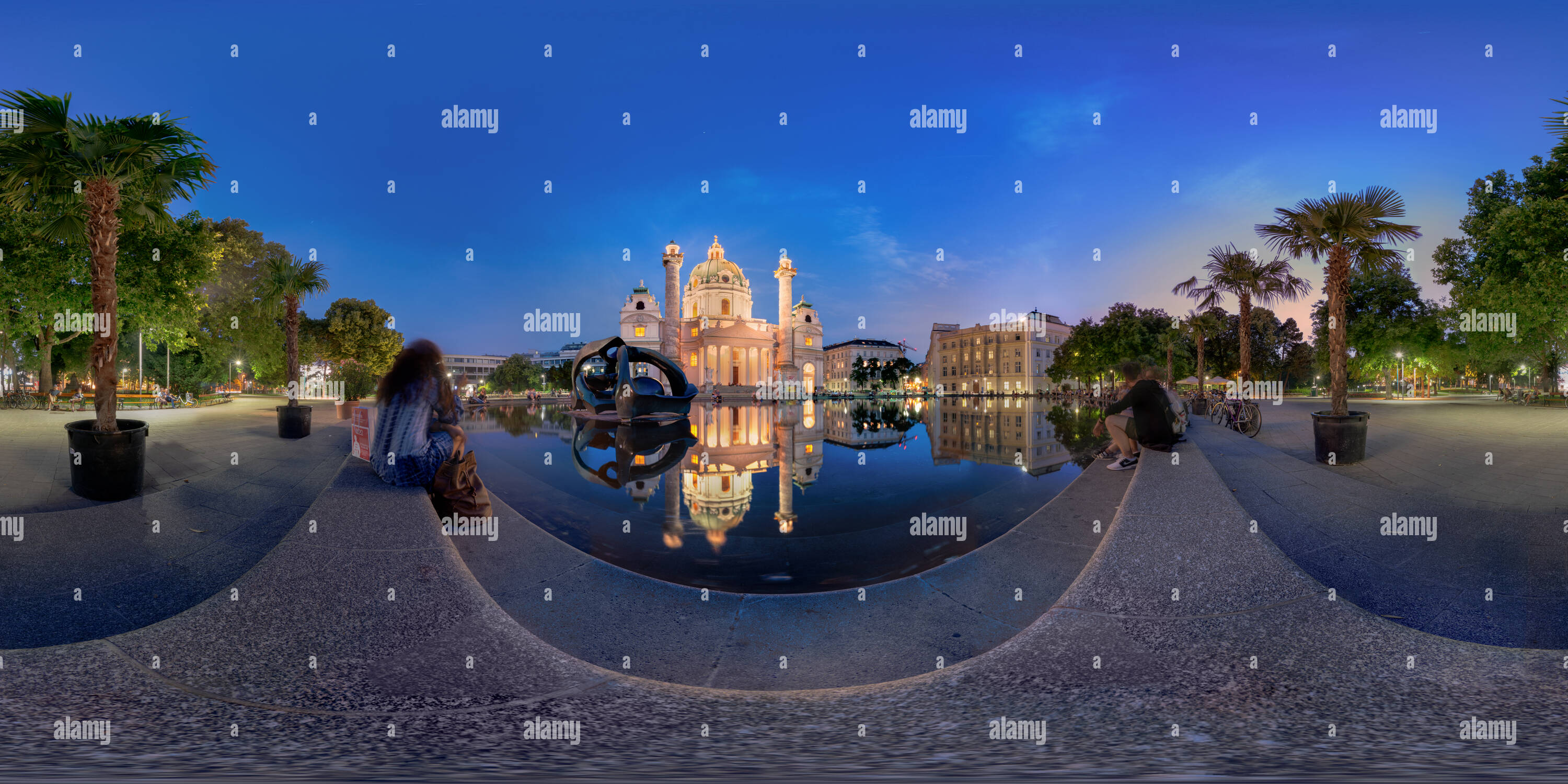 360° view of Karlsplatz in the night - Alamy
