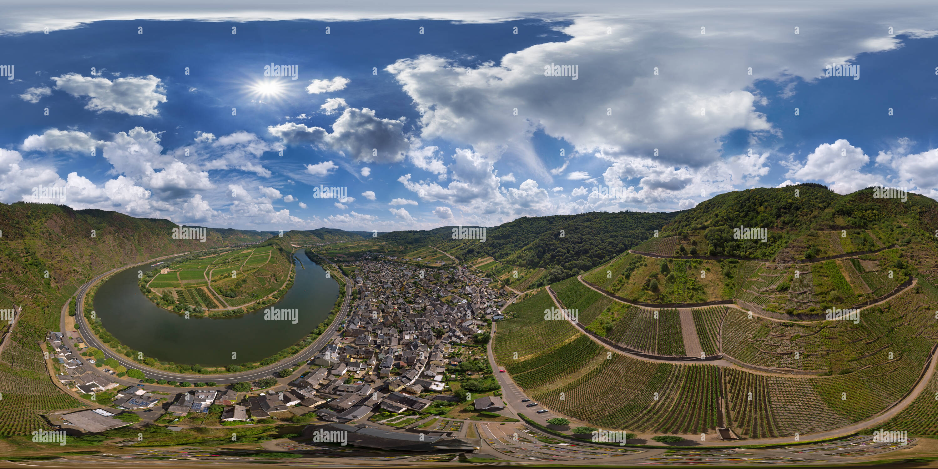360° view of Aerial view of Bremm on the river Moselle, July 28th, 2018 ...