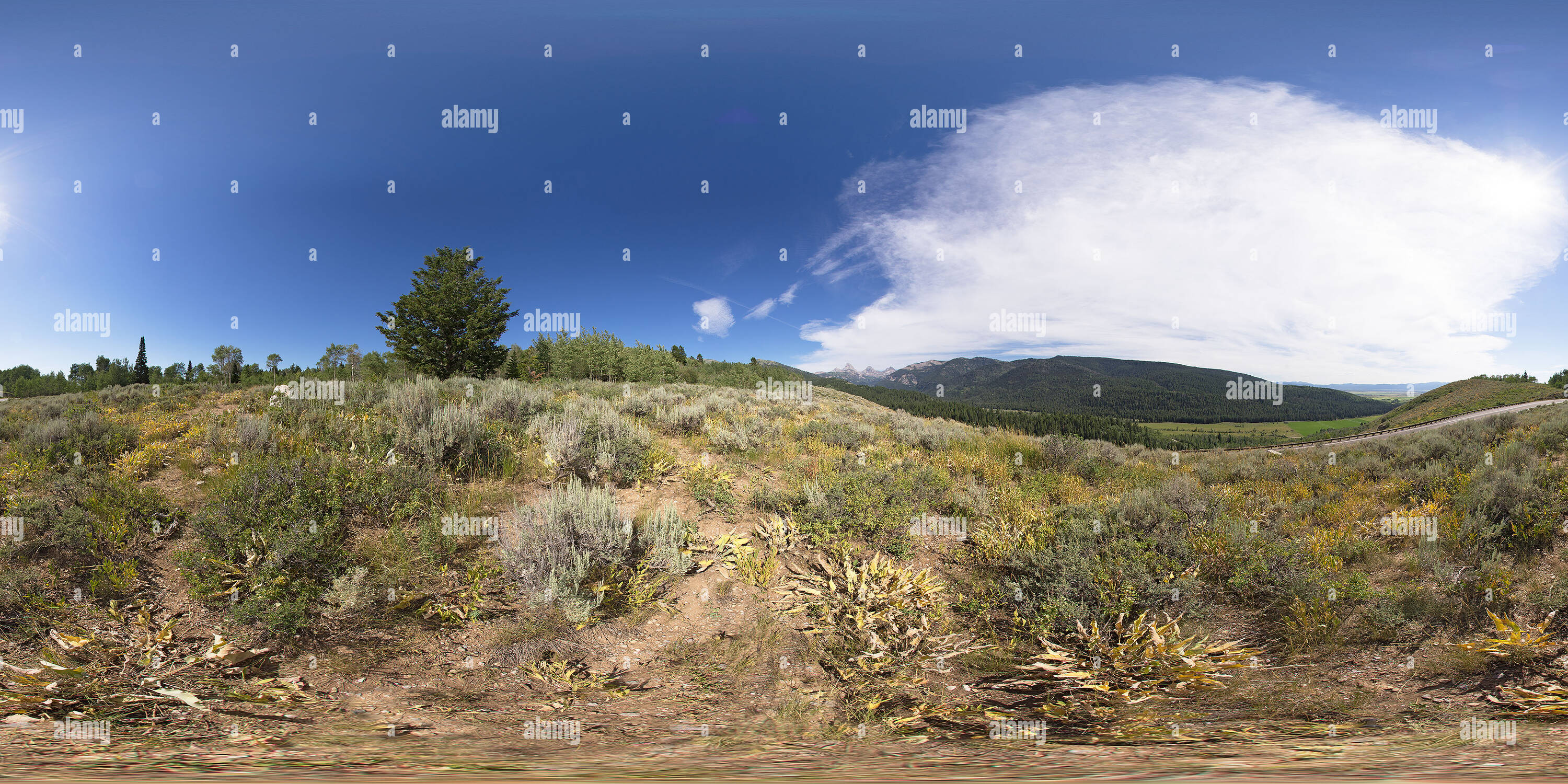 360° view of A distant view of the Grand Tetons from above Teton Canyon ...