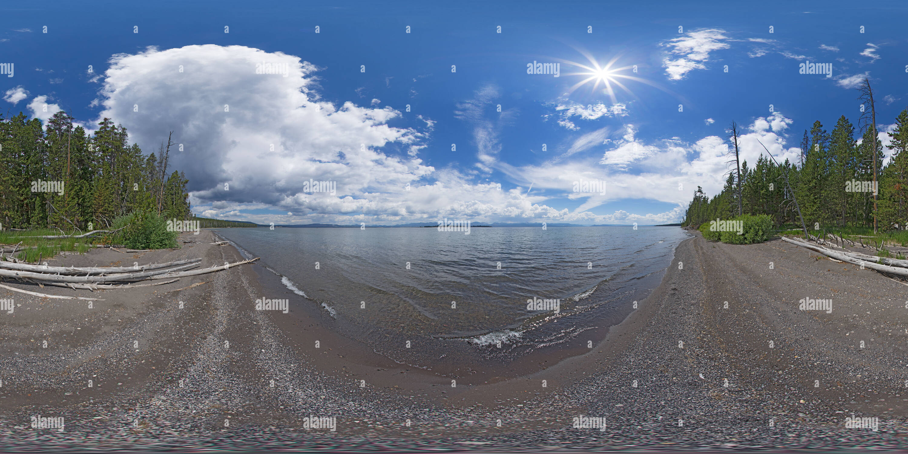 360° view of Near Gull Point on the shore of beautiful Yellowstone Lake ...