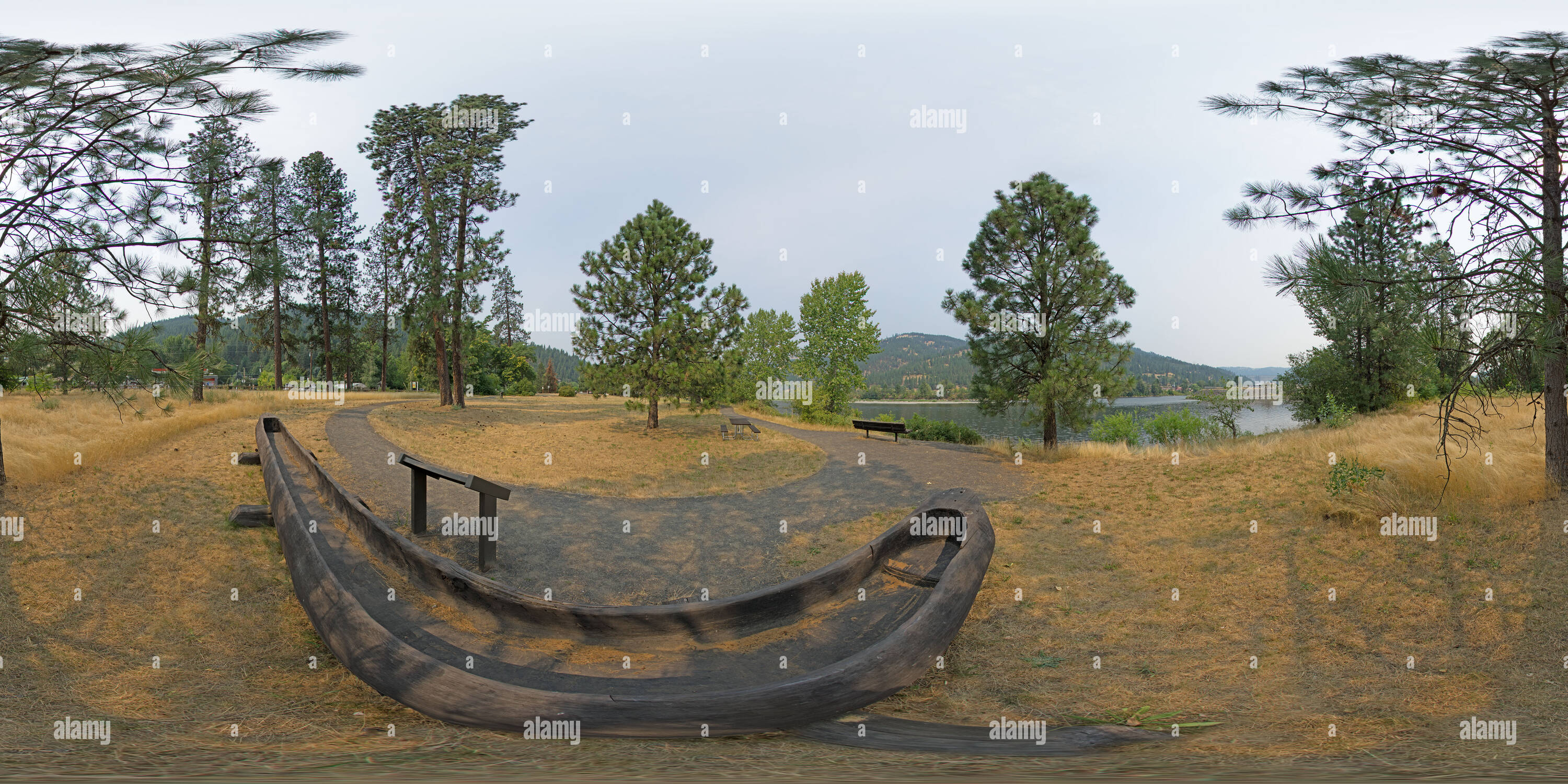 360° view of Lewis and Clark's Canoe Camp on the Clearwater River - Alamy