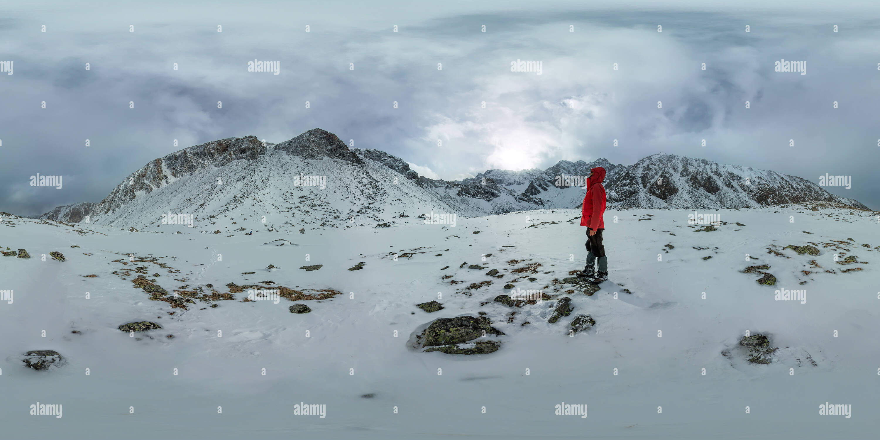 360° view of Spherical panorama of a lonely man standing in the ...