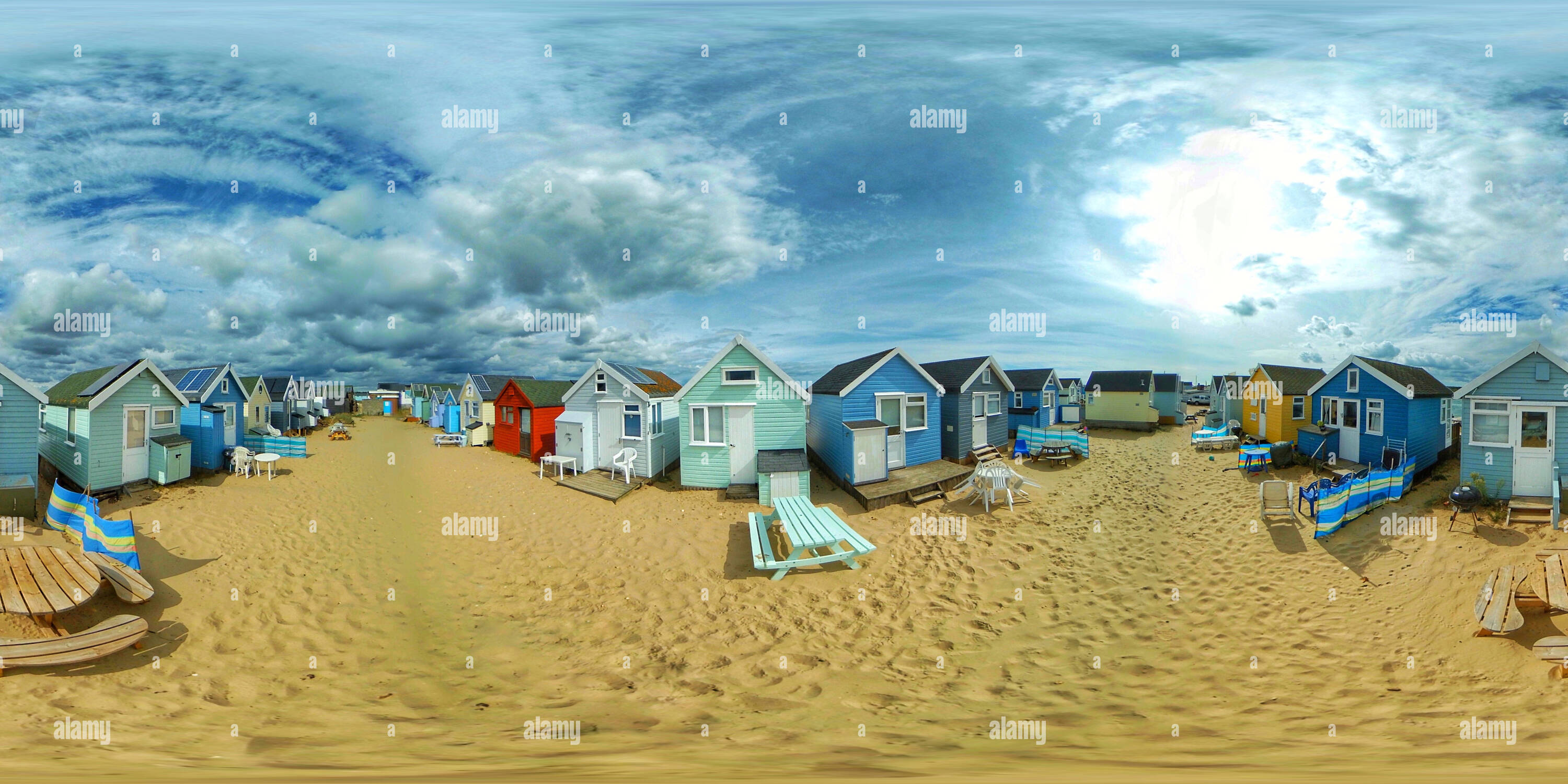 360° view of Beach Huts at Mudeford Sandbanks, Hengistbury Head - Alamy