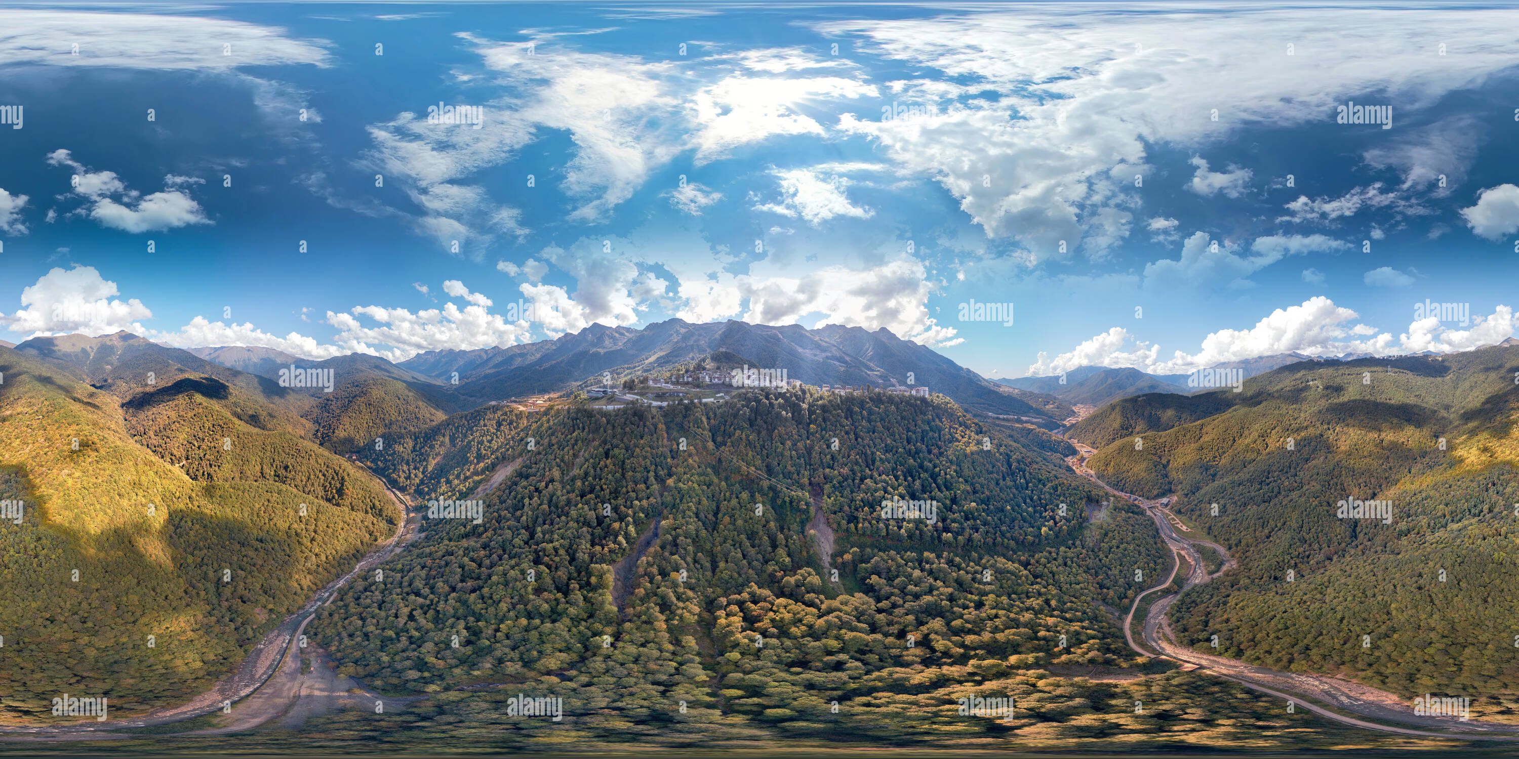 360° view of above the end point of Krasnopolyansk highway - over the Mzymta river - Alamy