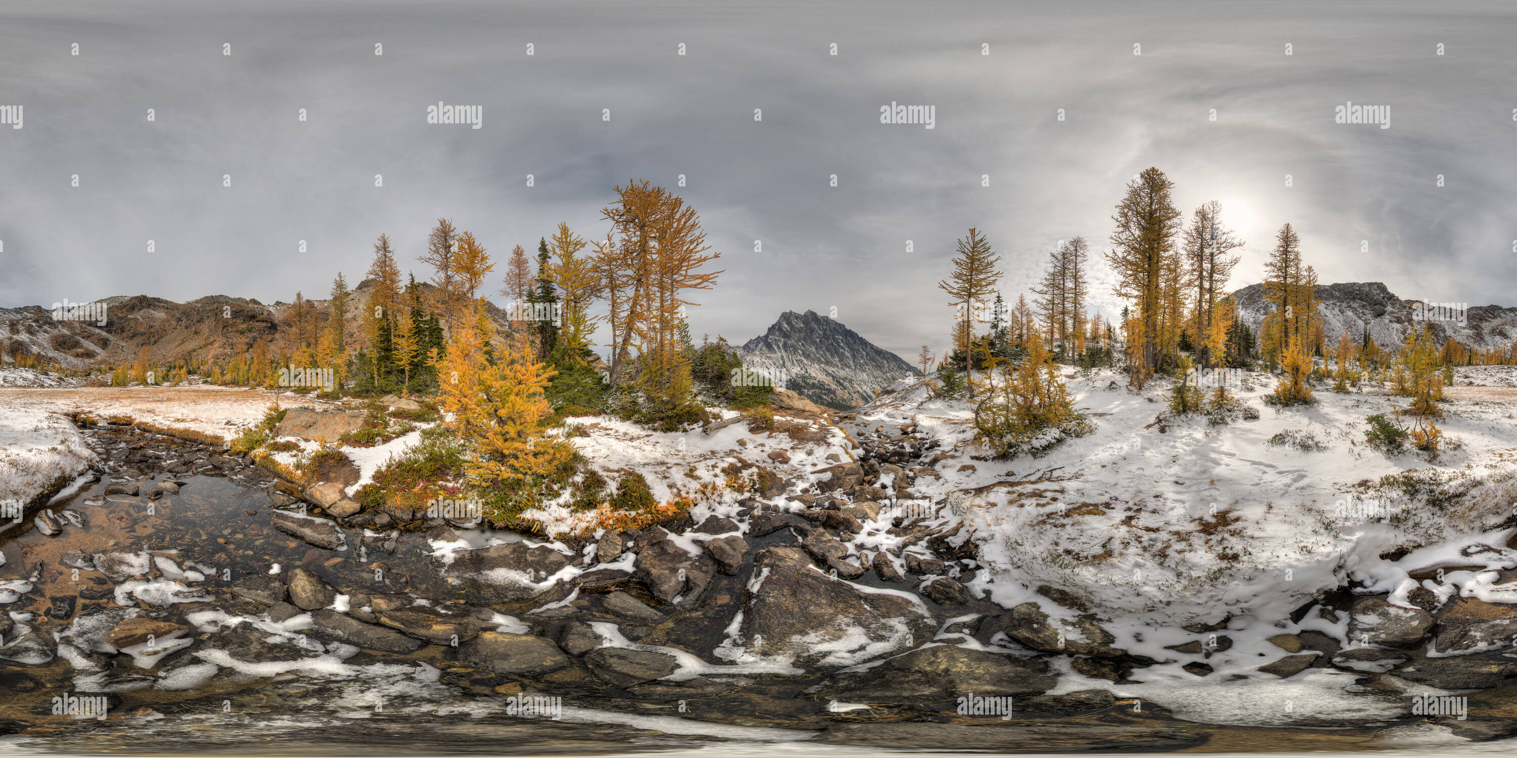 360° view of Alpine Larches from Headlight Creek, Alpine Lakes ...